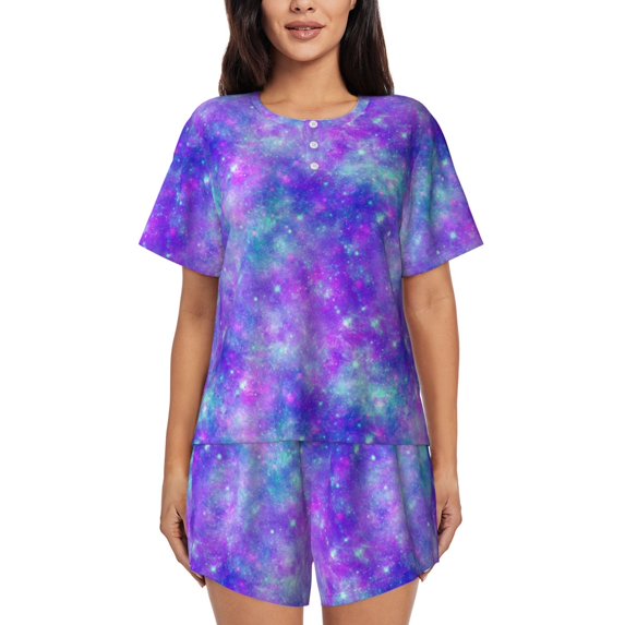 Pajamas for Women Set aesthetic galaxy sky blue purple Soft Short Pj ...