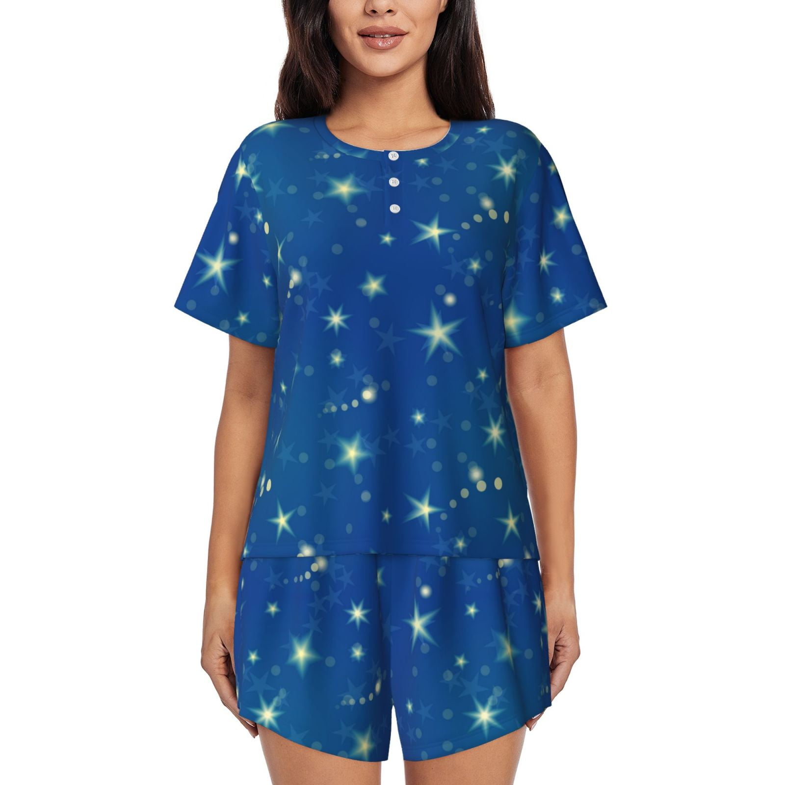 Pajamas for Women Set, aesthetic shiny stars night sky blue PJ Lounge ...