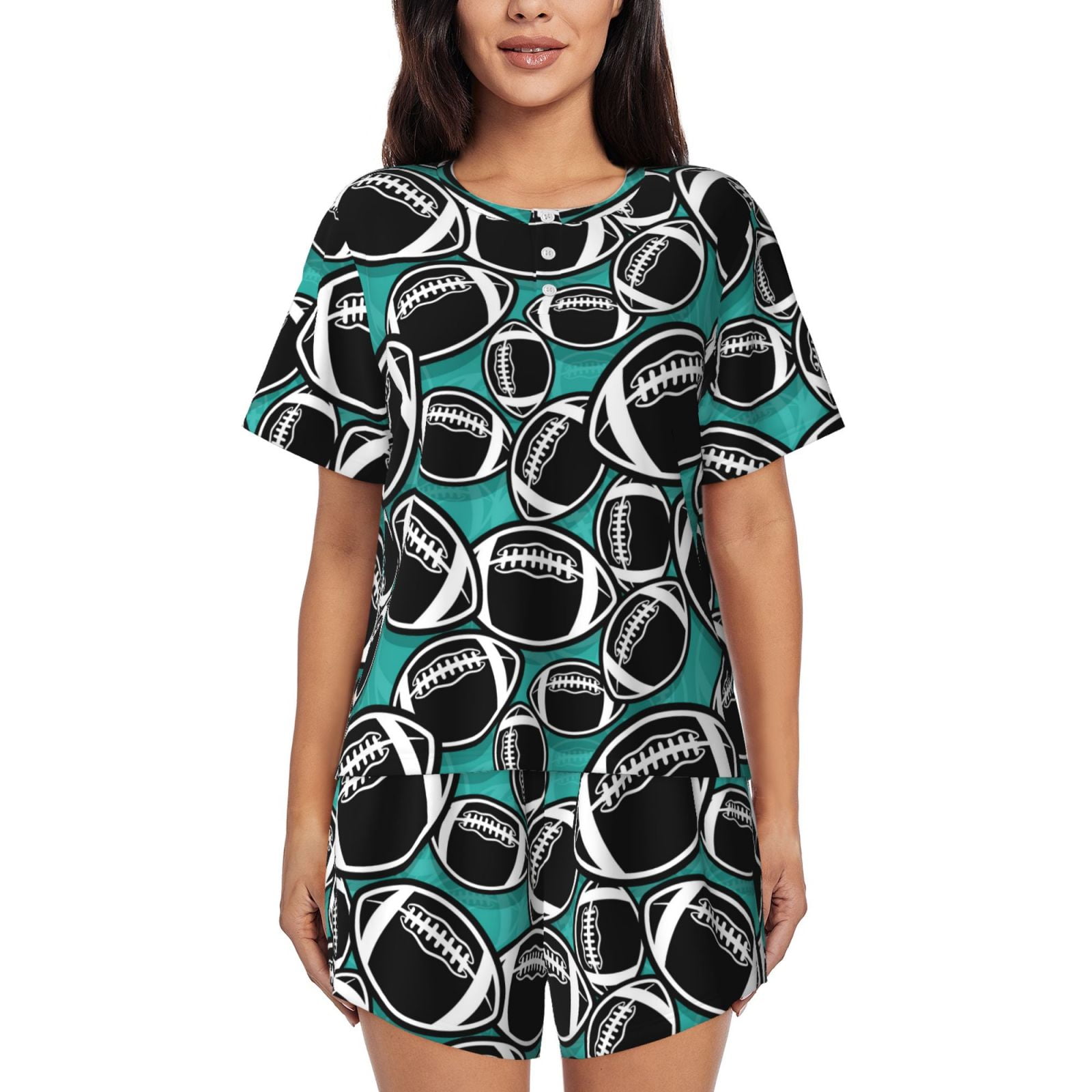 Pajamas for Women Set, black American football Rugby green PJ Lounge ...