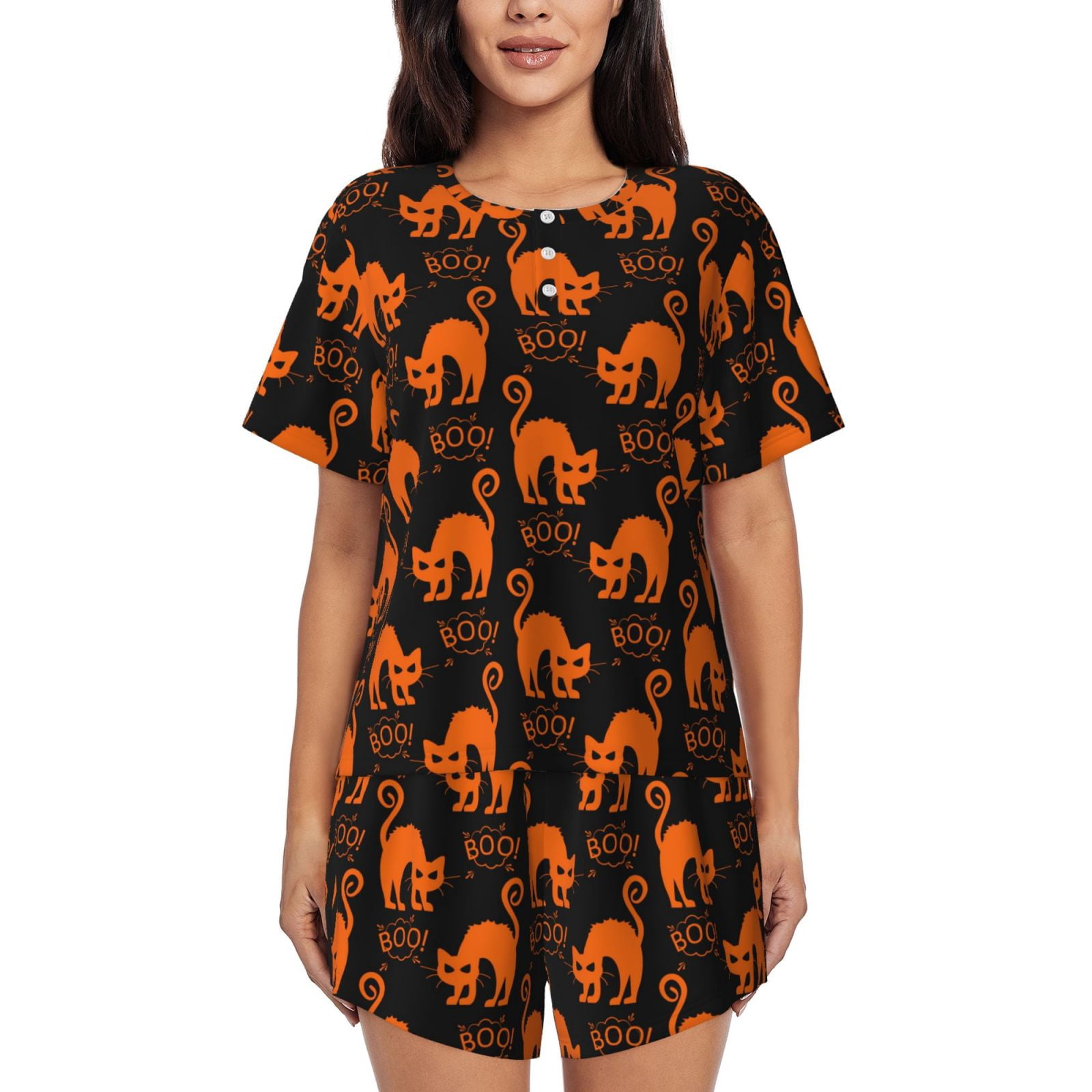 Pajamas for Women Set, boo cat halloween PJ Lounge Sets for Women 2 ...