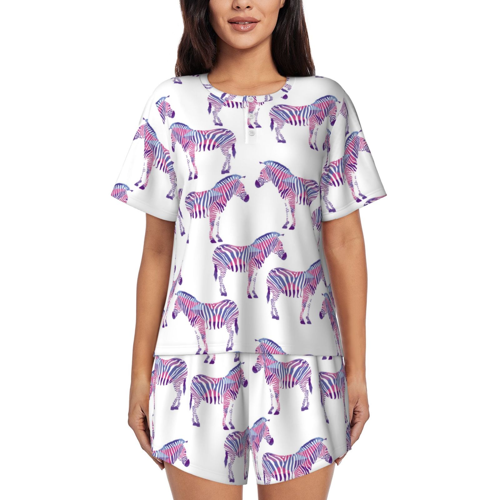 Pajamas for Women Set, bright colorful zebras cool PJ Lounge Sets for ...