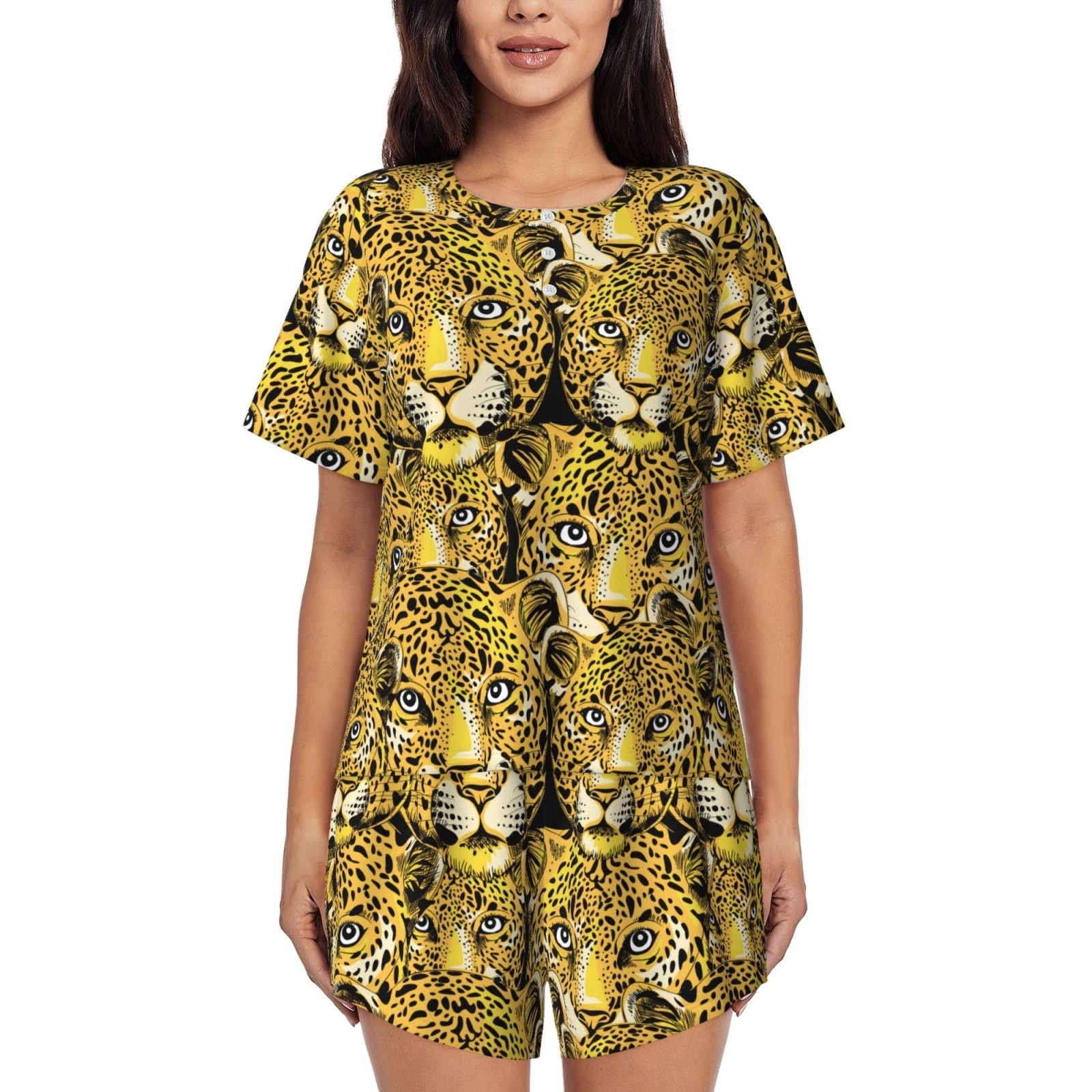 Pajamas for Women Set, cool Leopard yellow funny PJ Lounge Sets for ...