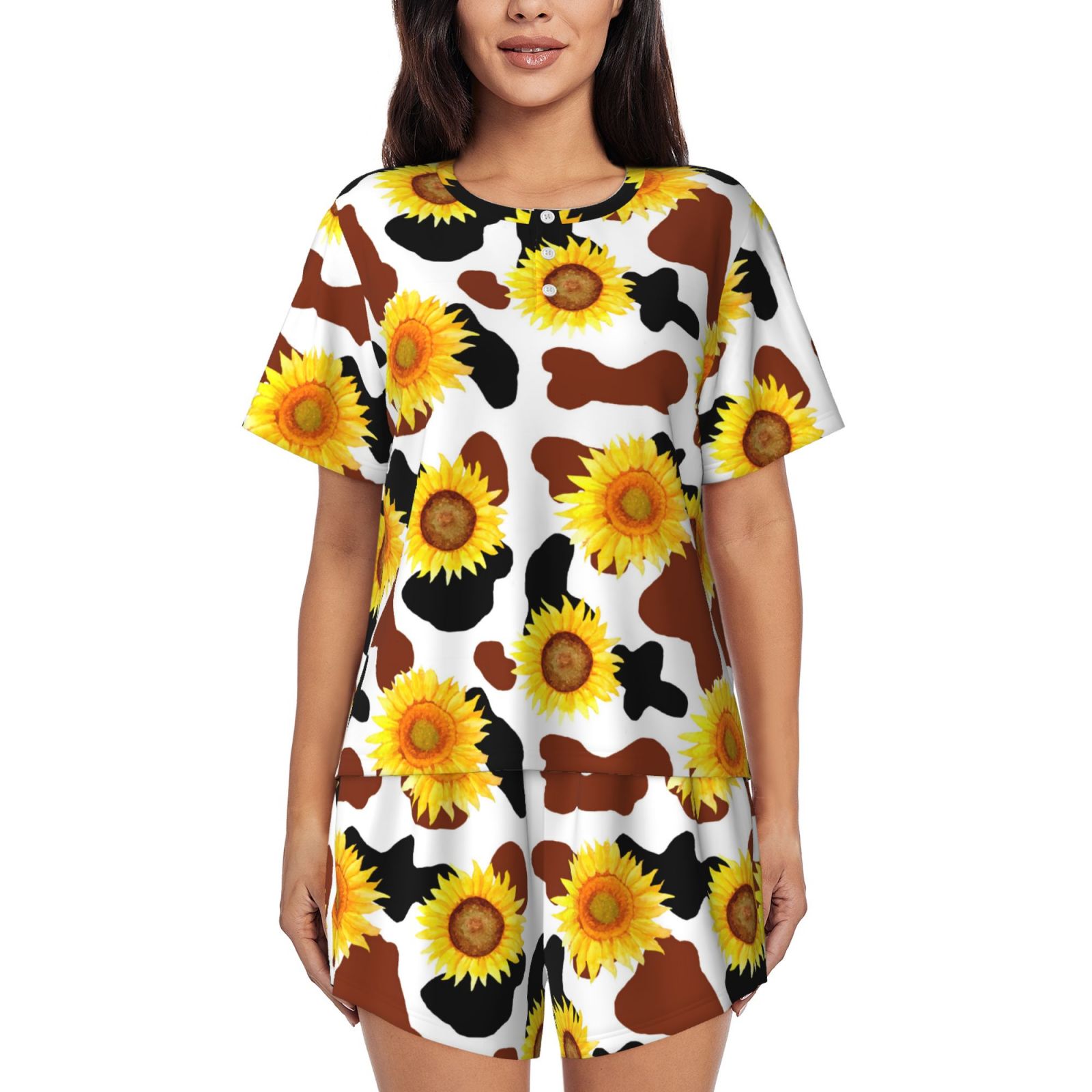 Pajamas for Women Set, cow print sunflower western PJ Lounge Sets for ...