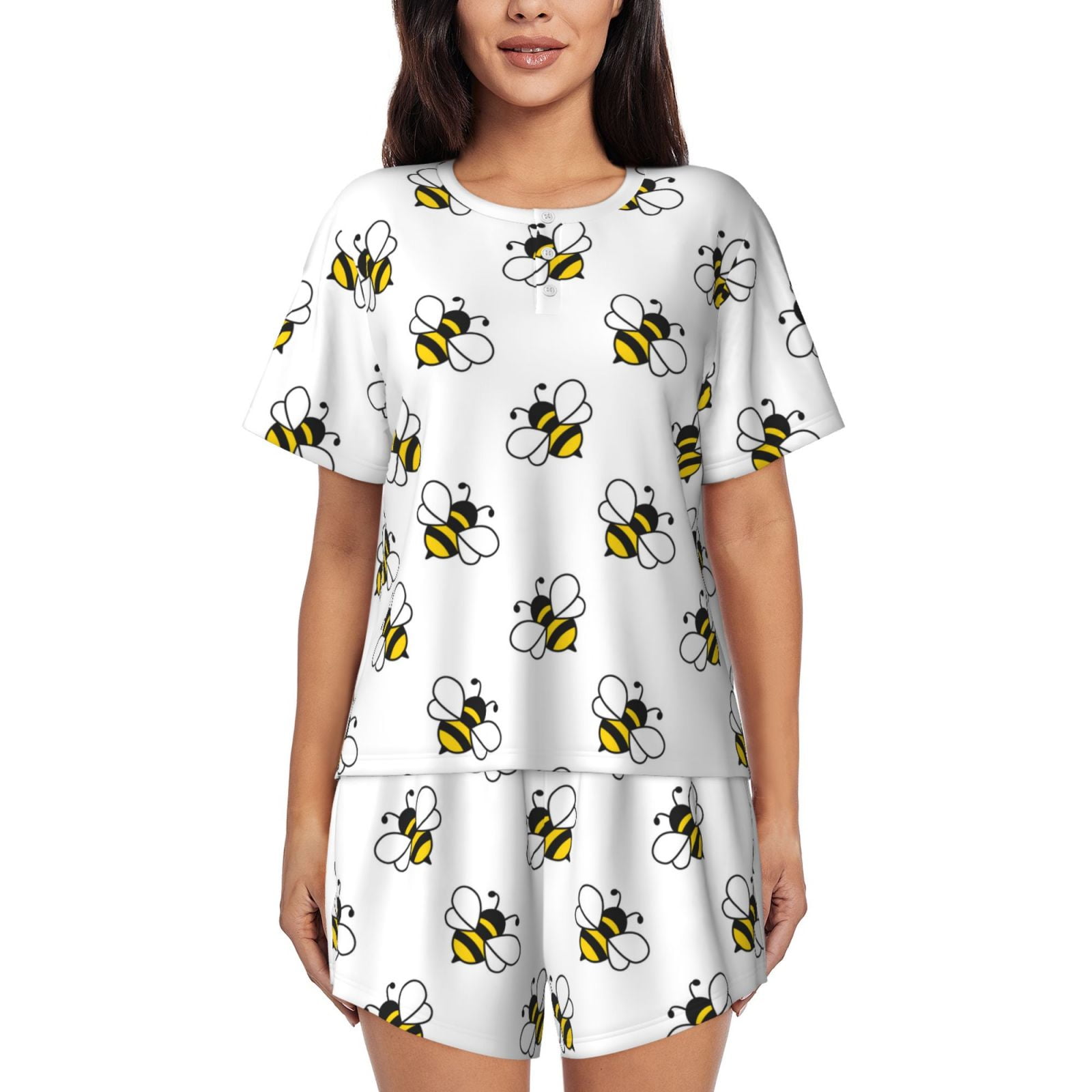 Pajamas for Women Set, cute bees cartoon white PJ Lounge Sets for Women ...
