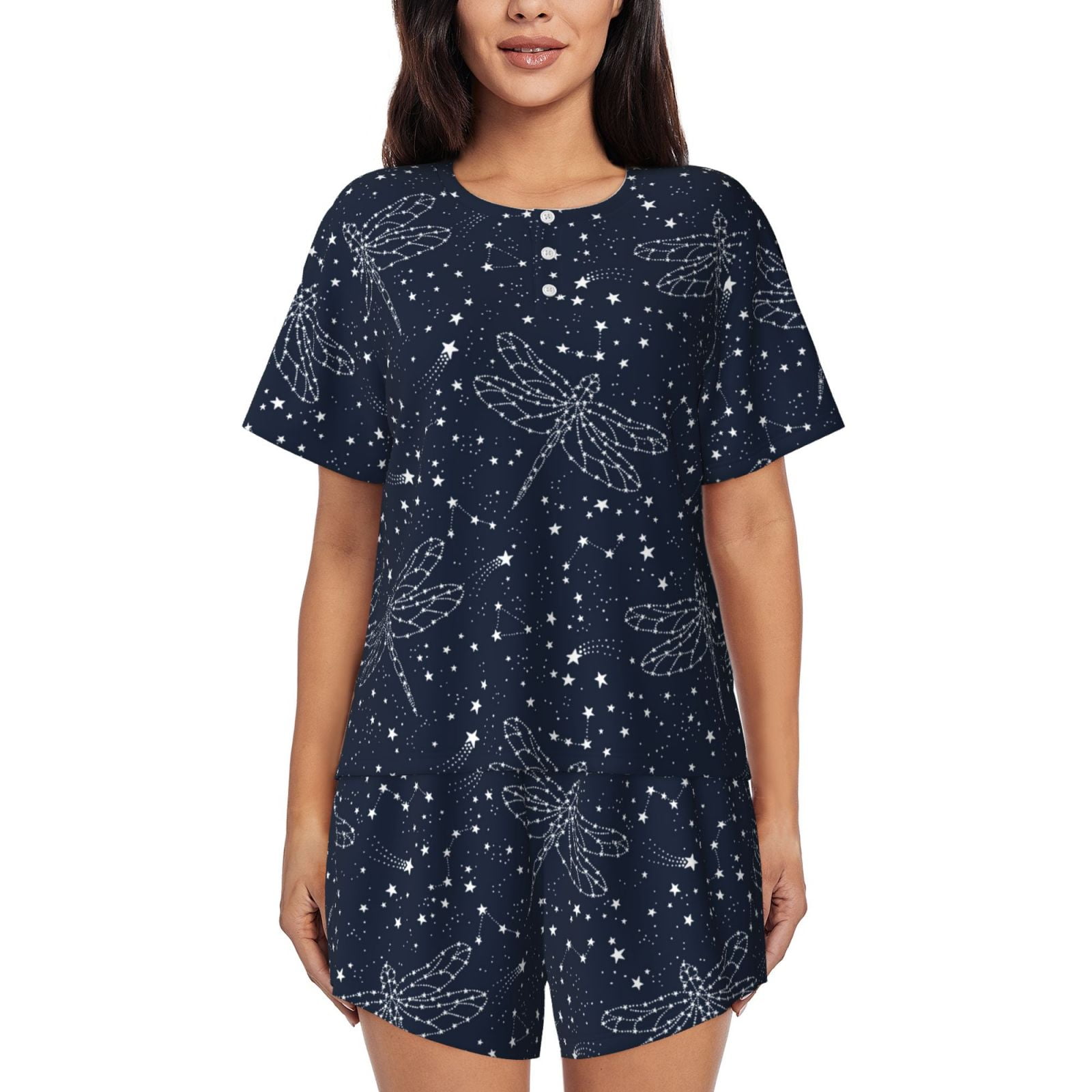 Pajamas for Women Set dragonfly stars navyblue starry Soft Short Pj ...