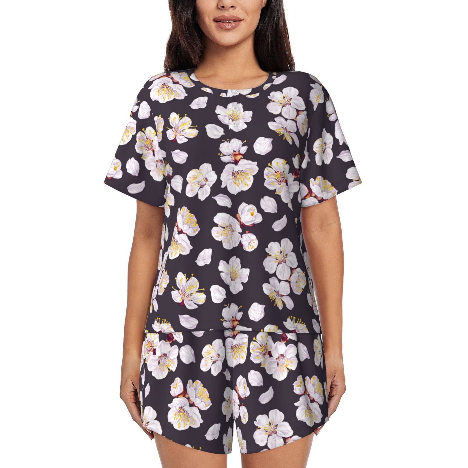 Pajamas for Women Set, flowers berry blossom black PJ Lounge Sets for ...