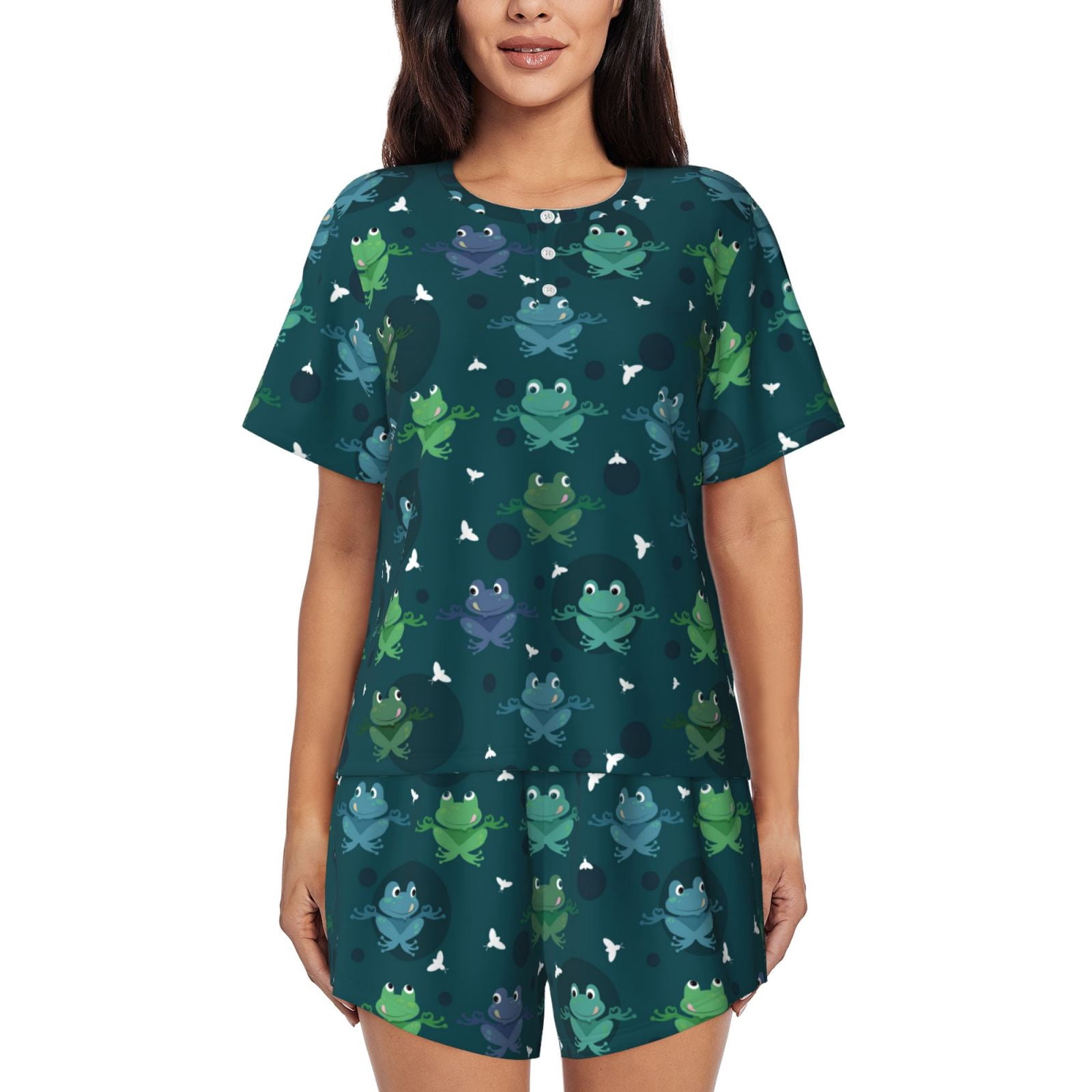 Pajamas for Women Set, funny green frogs yoga PJ Lounge Sets for Women ...