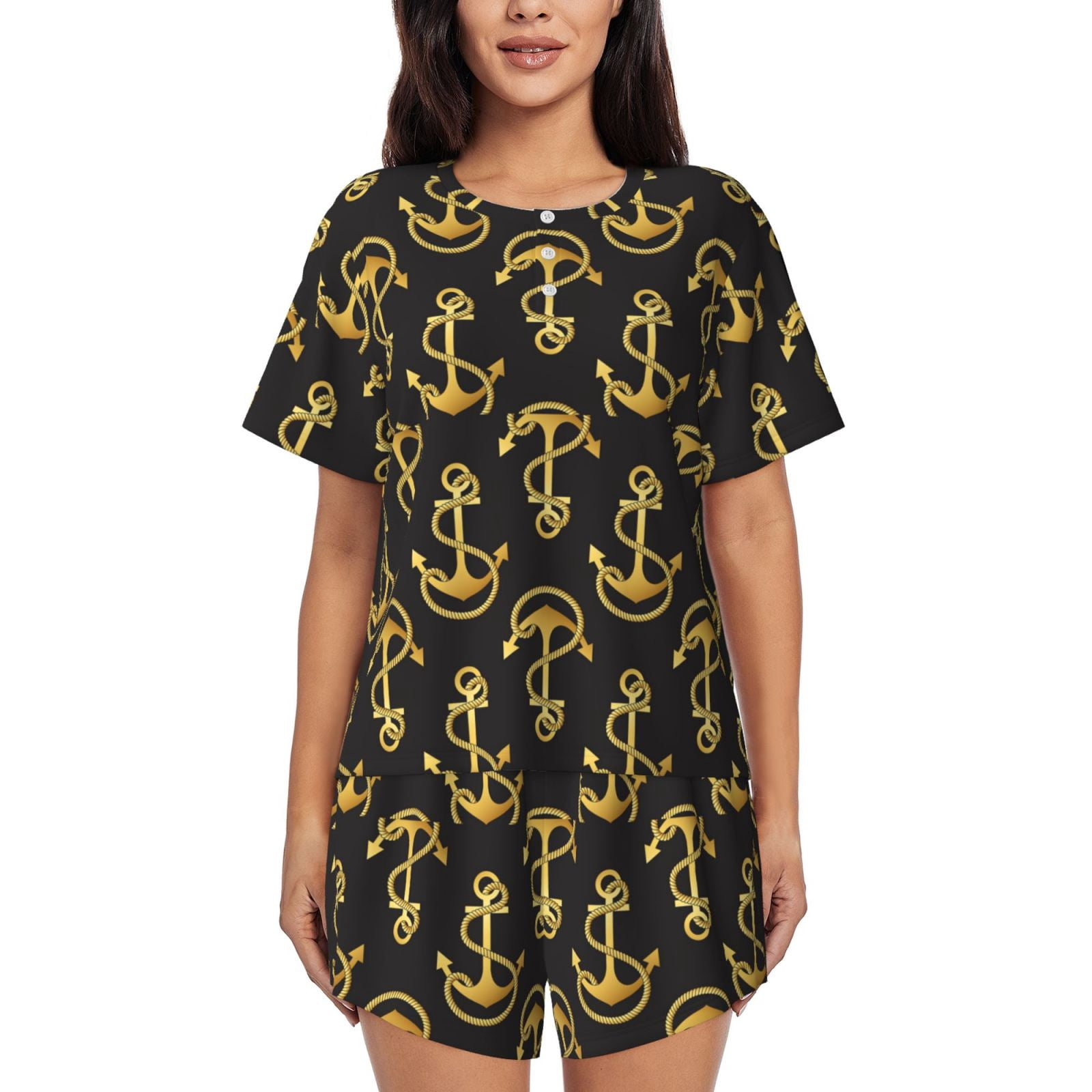 Pajamas for Women Set, golden anchor rope black cool PJ Lounge Sets for ...