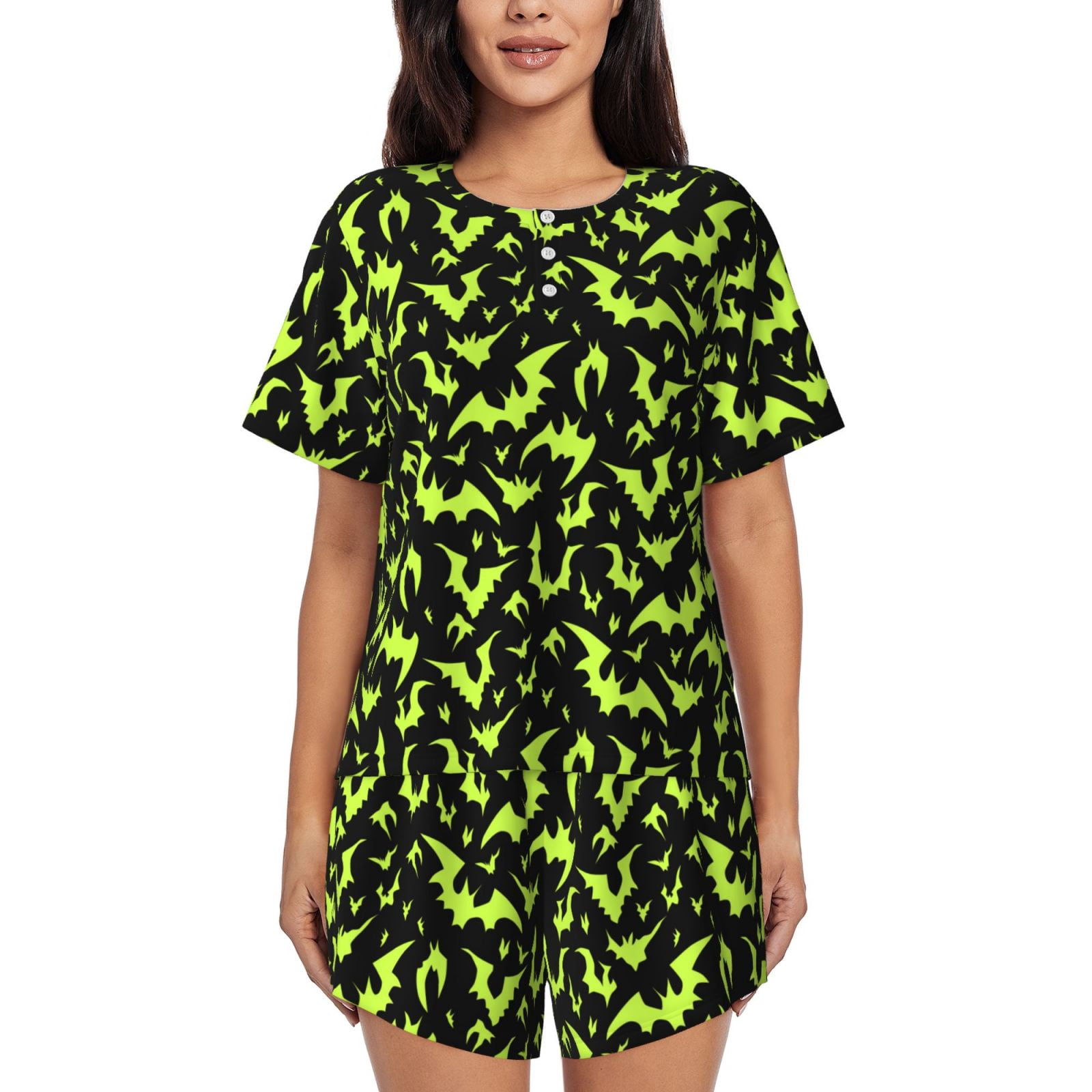 Pajamas for Women Set, green bats Halloween black cool PJ Lounge Sets ...
