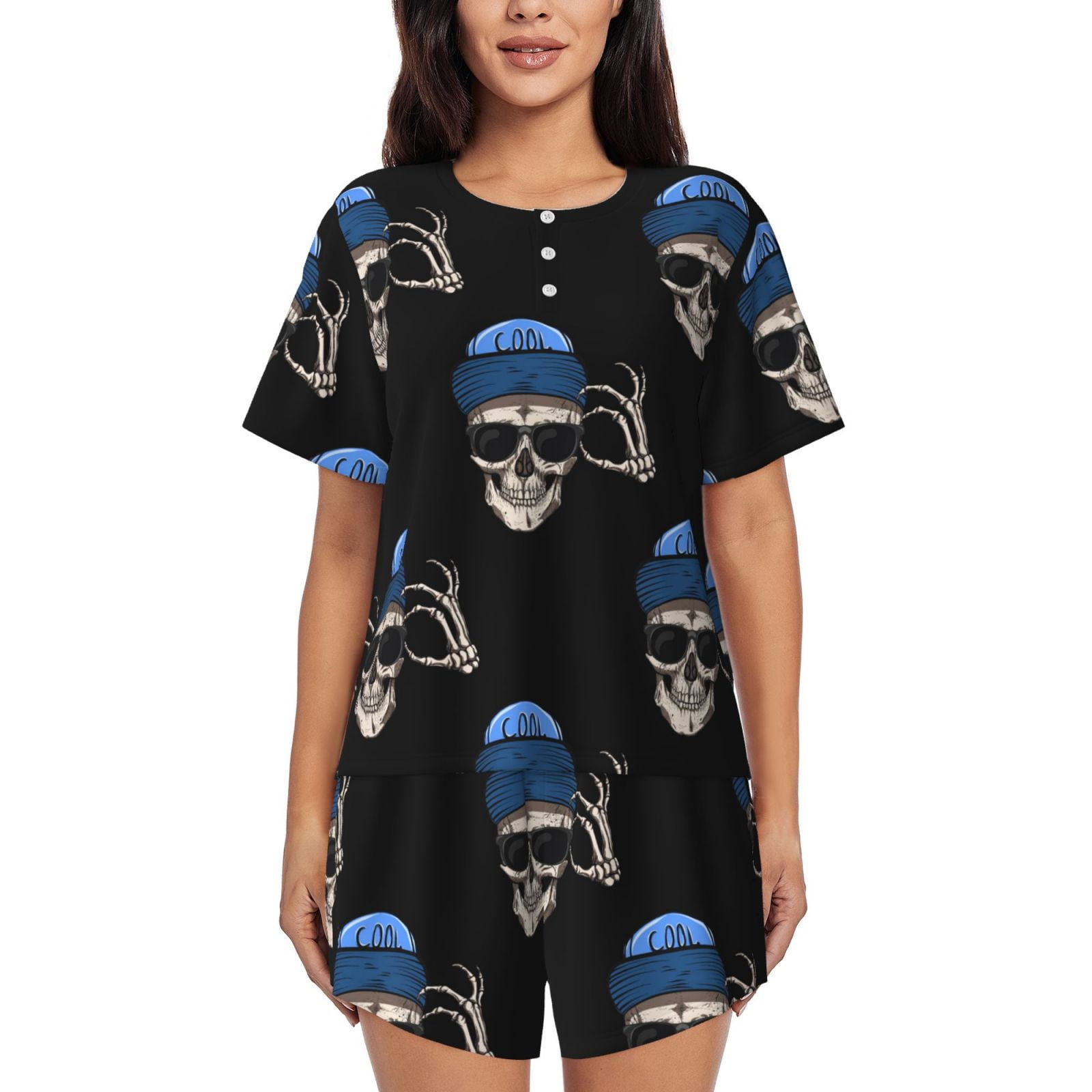 Pajamas for Women Set, halloween cool skull PJ Lounge Sets for Women 2 ...