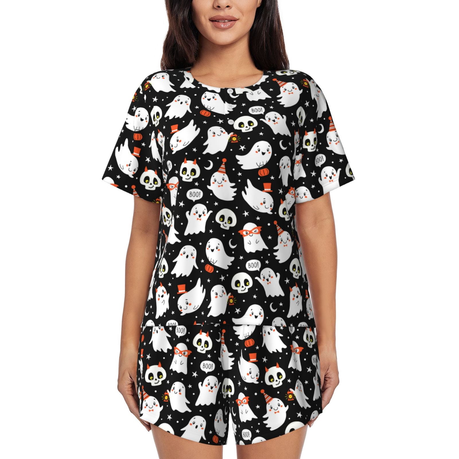 Pajamas for Women Set, halloween white ghost PJ Lounge Sets for Women 2 ...