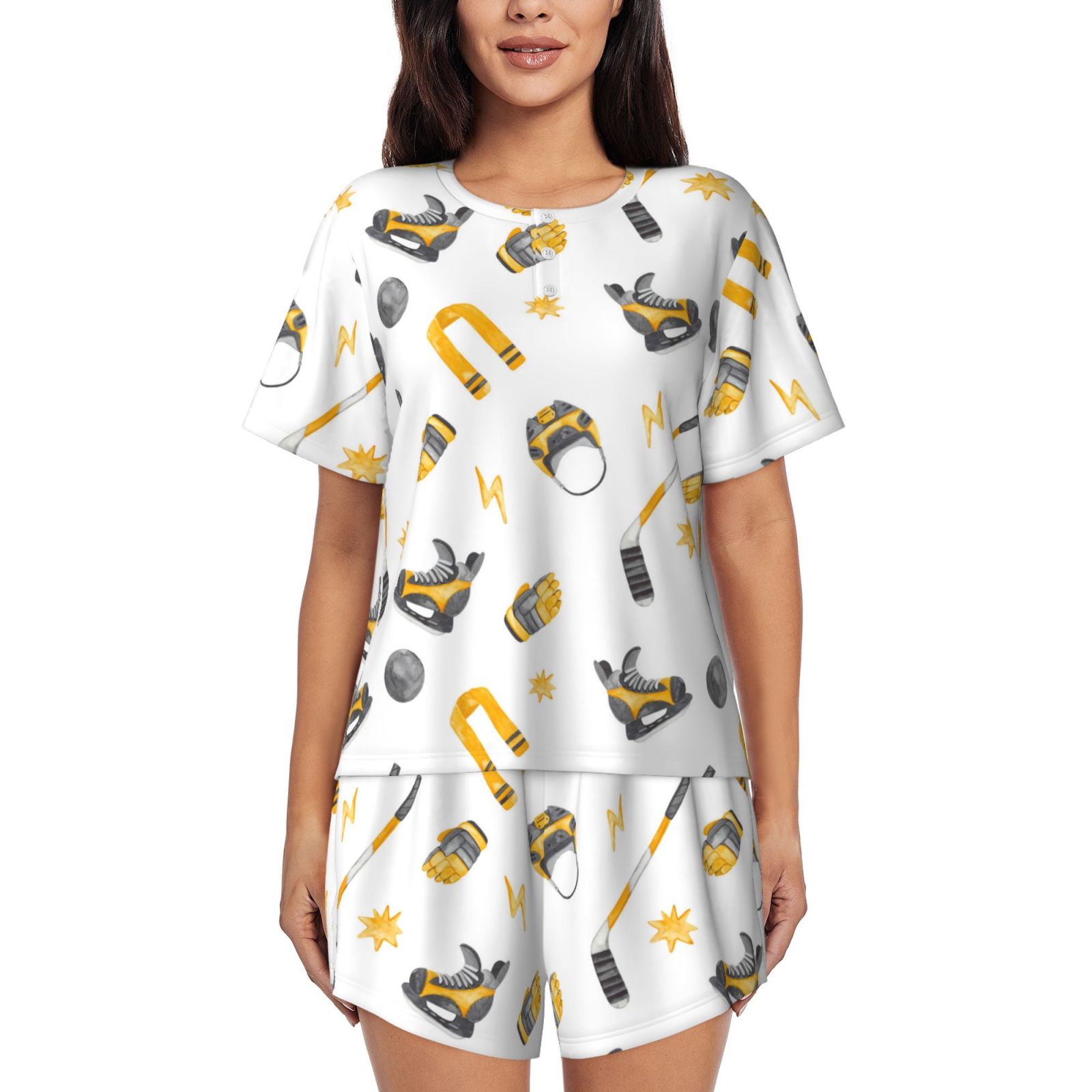 Pajamas for Women Set, hockey skates stick puck helmet PJ Lounge Sets ...
