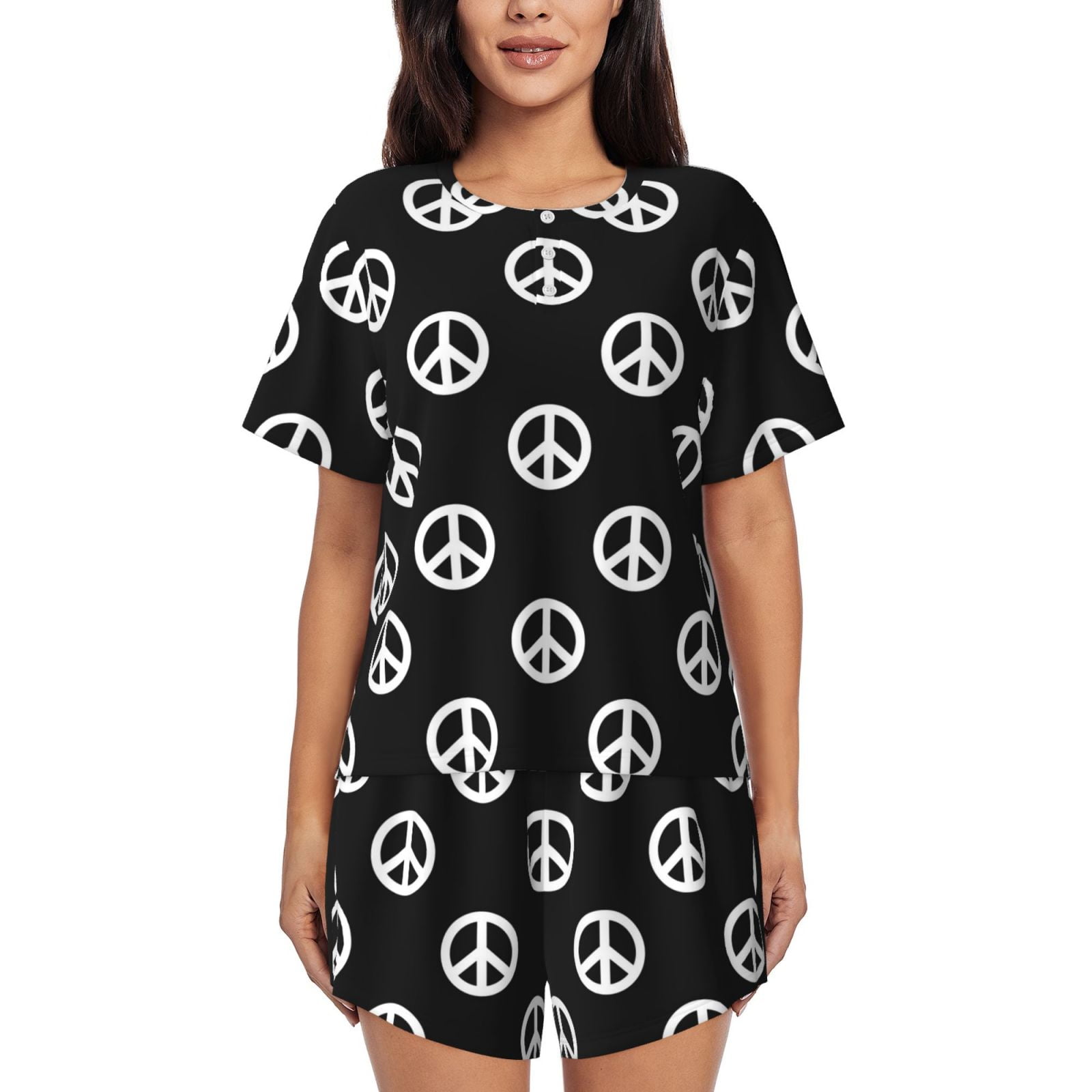 Pajamas for Women Set, peace sign boho style black PJ Lounge Sets for ...