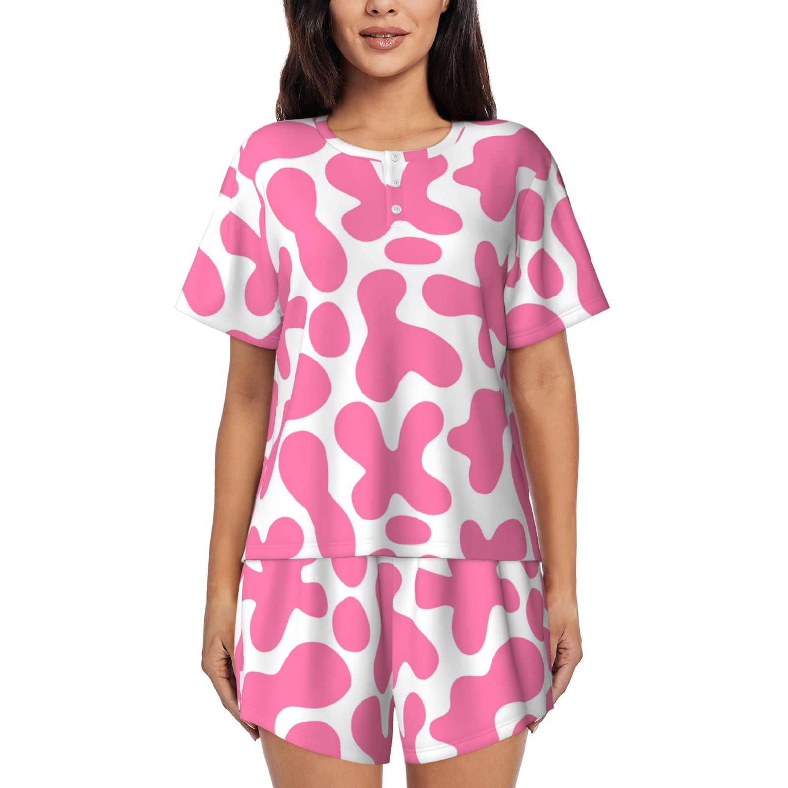 Pajamas for Women Set, pink cow print cute PJ Lounge Sets for Women 2 ...