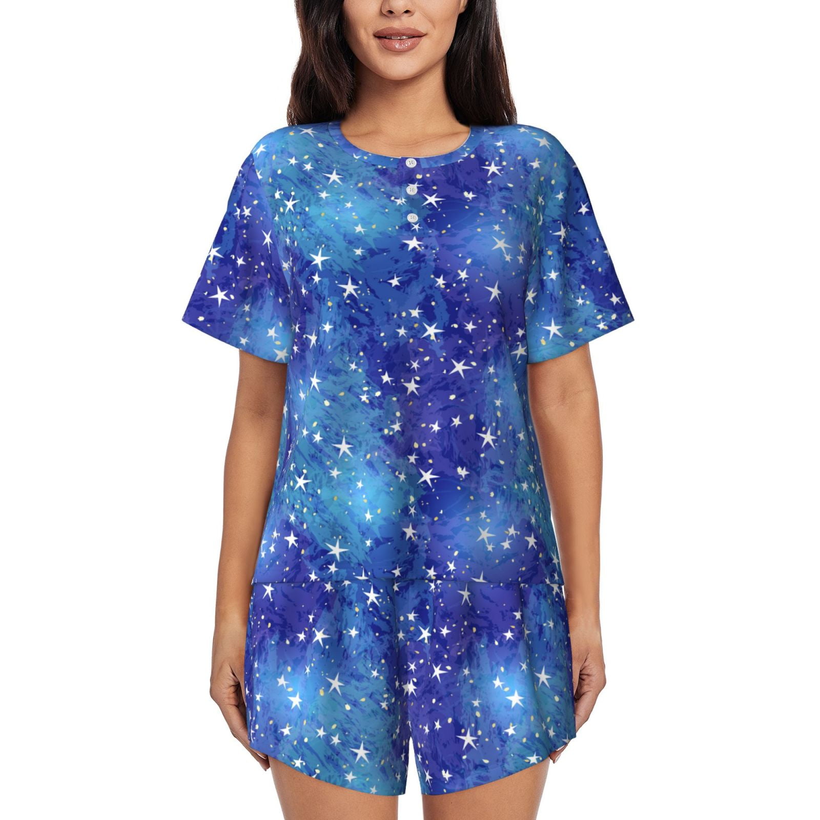 Pajamas for Women Set shiny starry sky blue sky Soft Short Pj Sets for ...