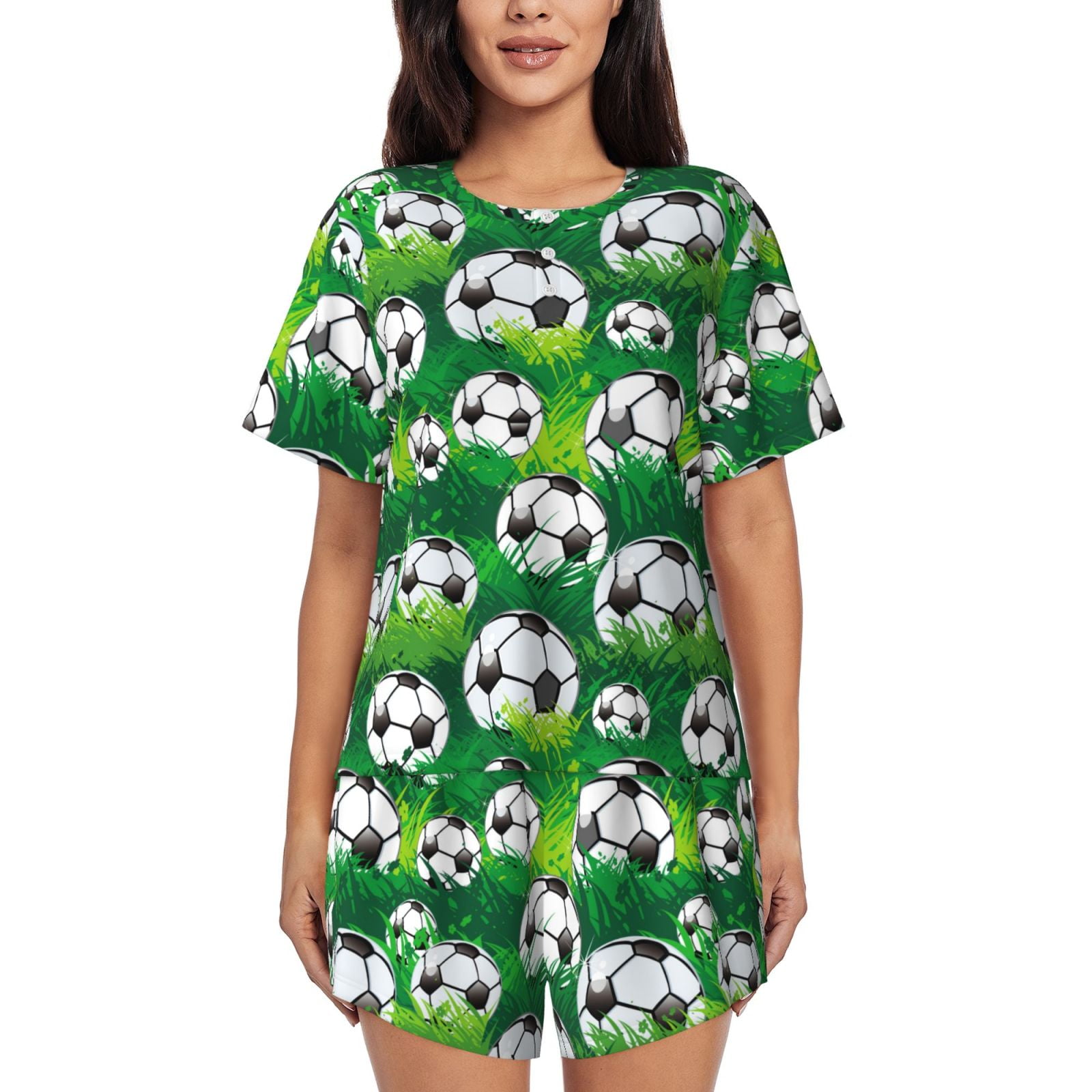 Pajamas for Women Set, soccer Football ball green grass PJ Lounge Sets ...