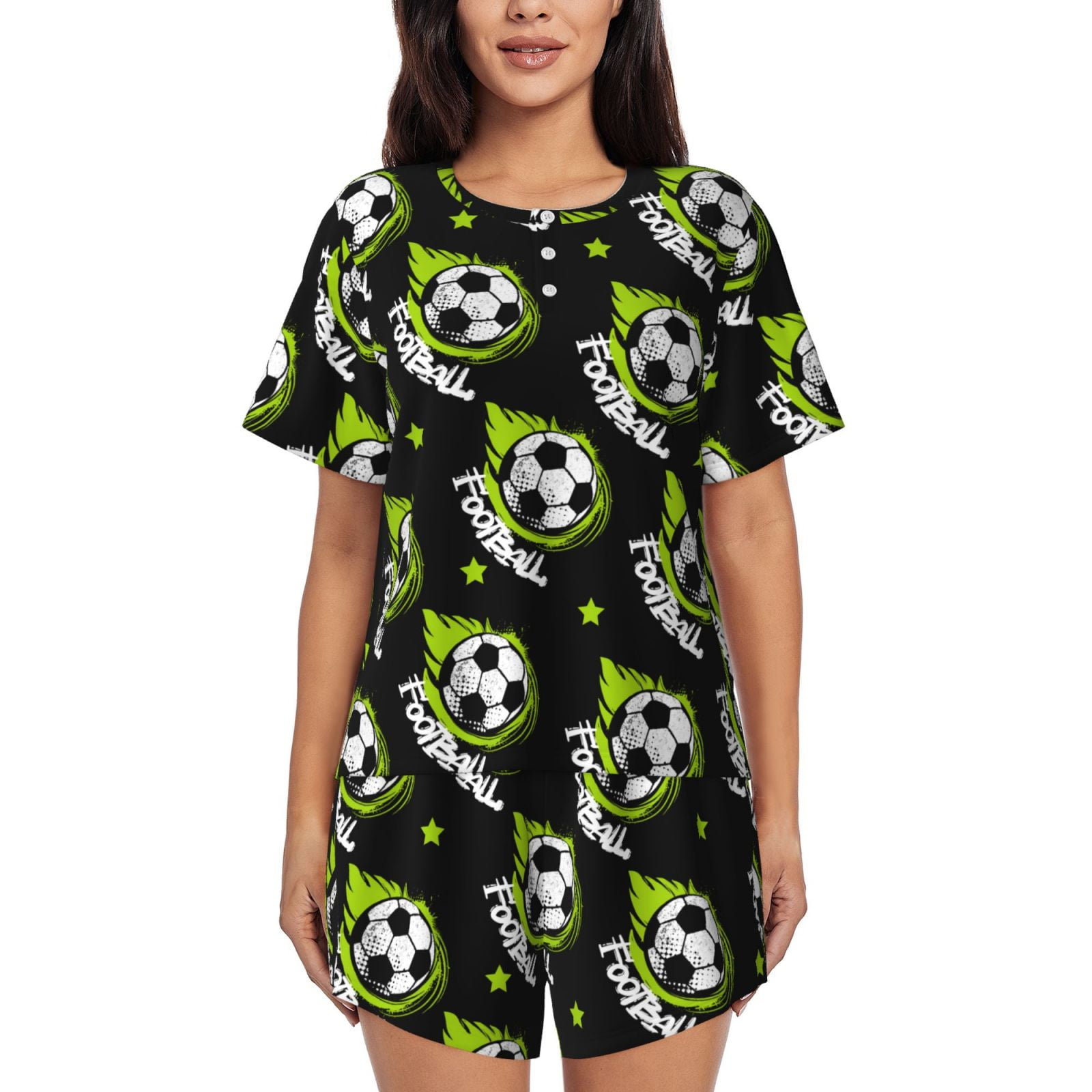 Pajamas for Women Set, soccer football ball cool black PJ Lounge Sets ...