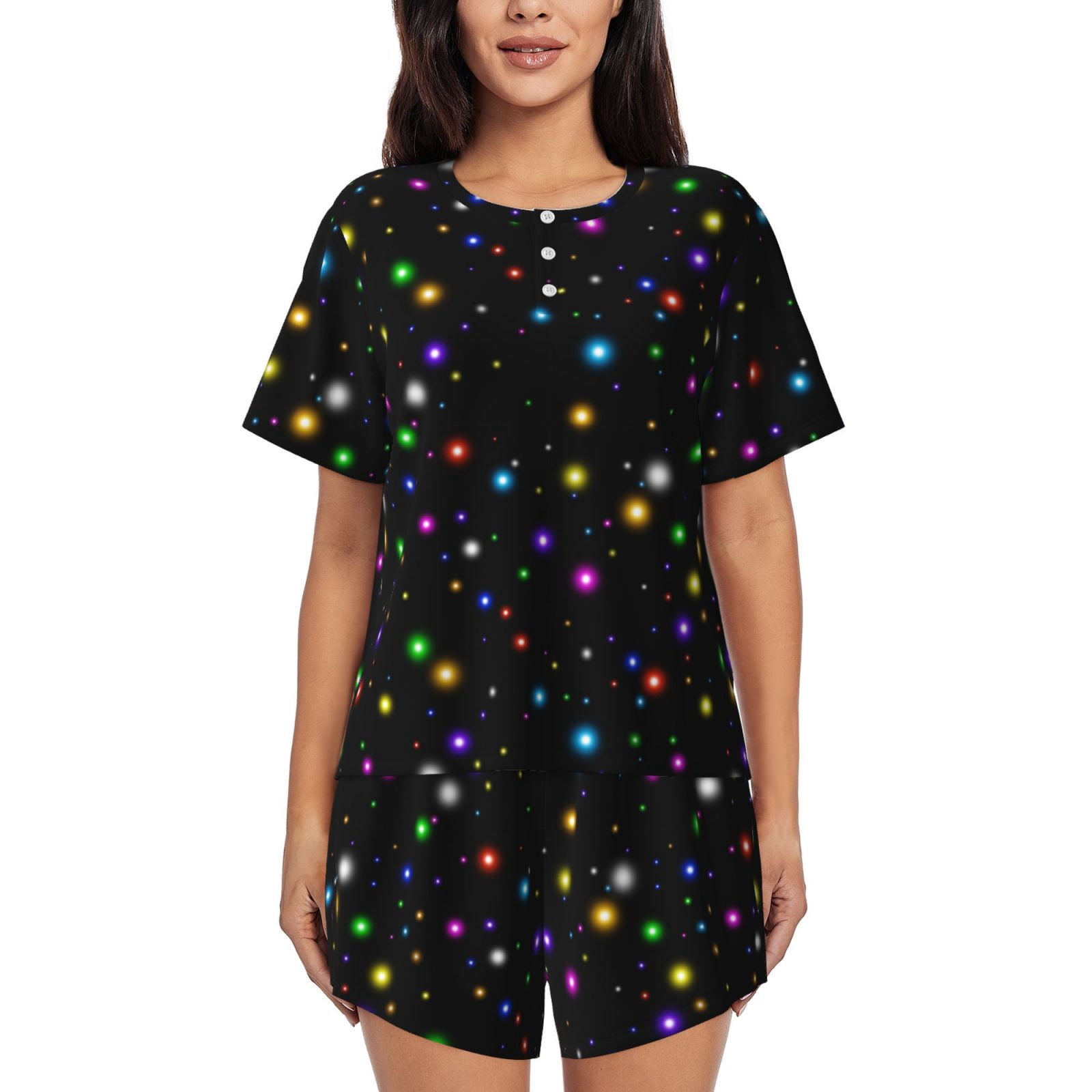 Pajamas for Women Set, sparks abstract shiny sky black PJ Lounge Sets ...