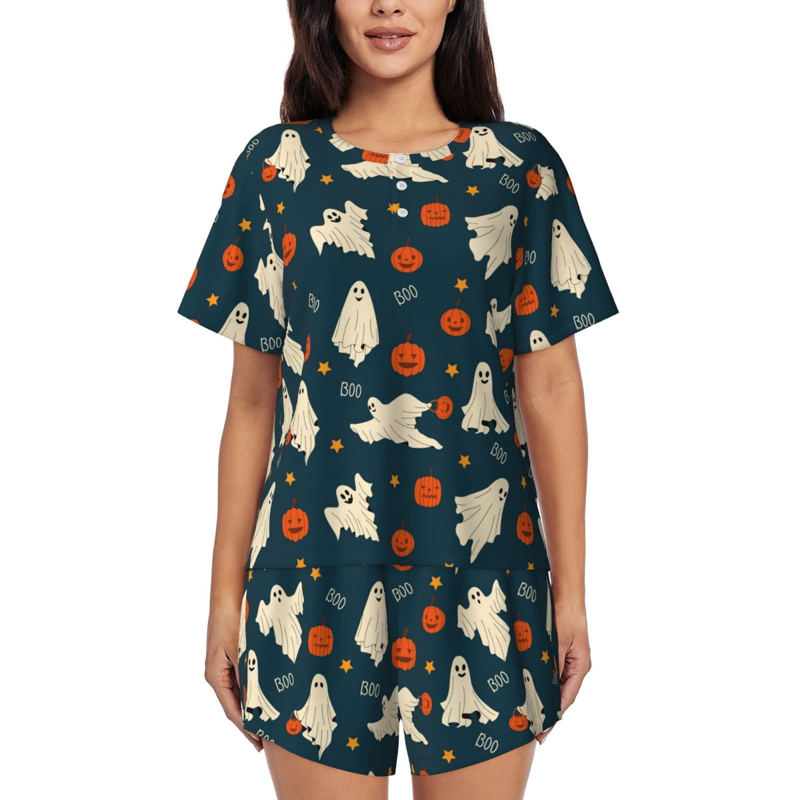Pajamas for Women Set, spooky halloween pumpkin PJ Lounge Sets for ...