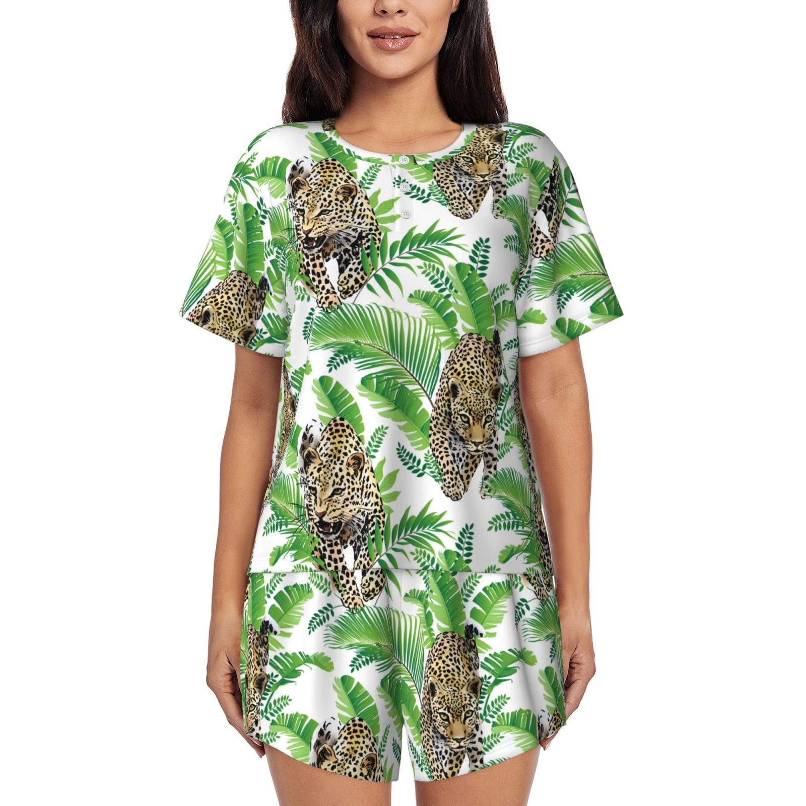 Pajamas for Women Set, tropical leaves leopard cool PJ Lounge Sets for ...