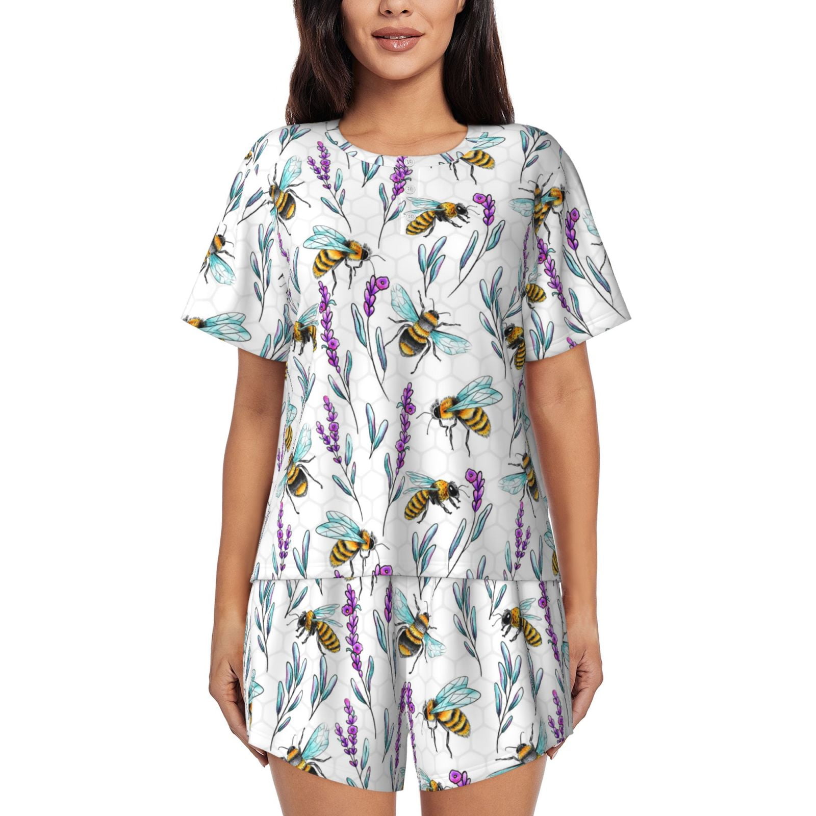 Pajamas for Women Set, vintage Bees Lavender PJ Lounge Sets for Women 2 ...