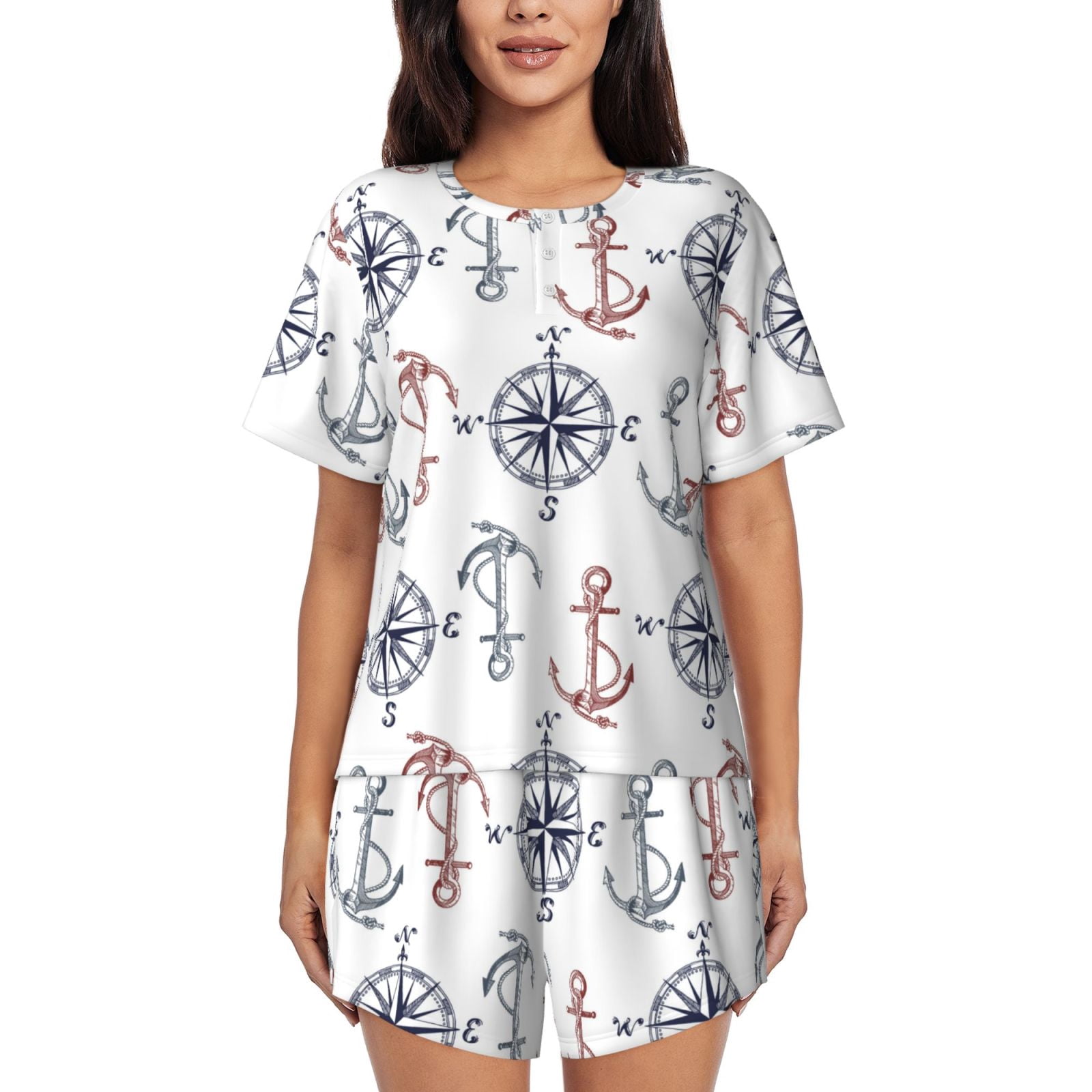 Pajamas for Women Set, vintage anchors compass cool PJ Lounge Sets for ...