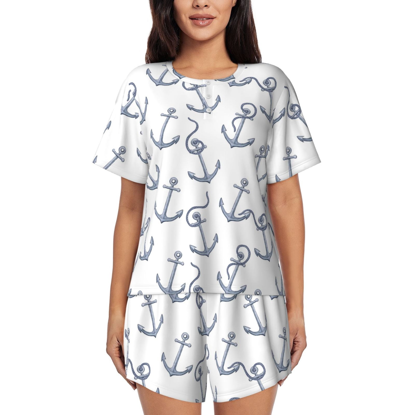 Pajamas for Women Set, vintage gray anchor rope PJ Lounge Sets for ...