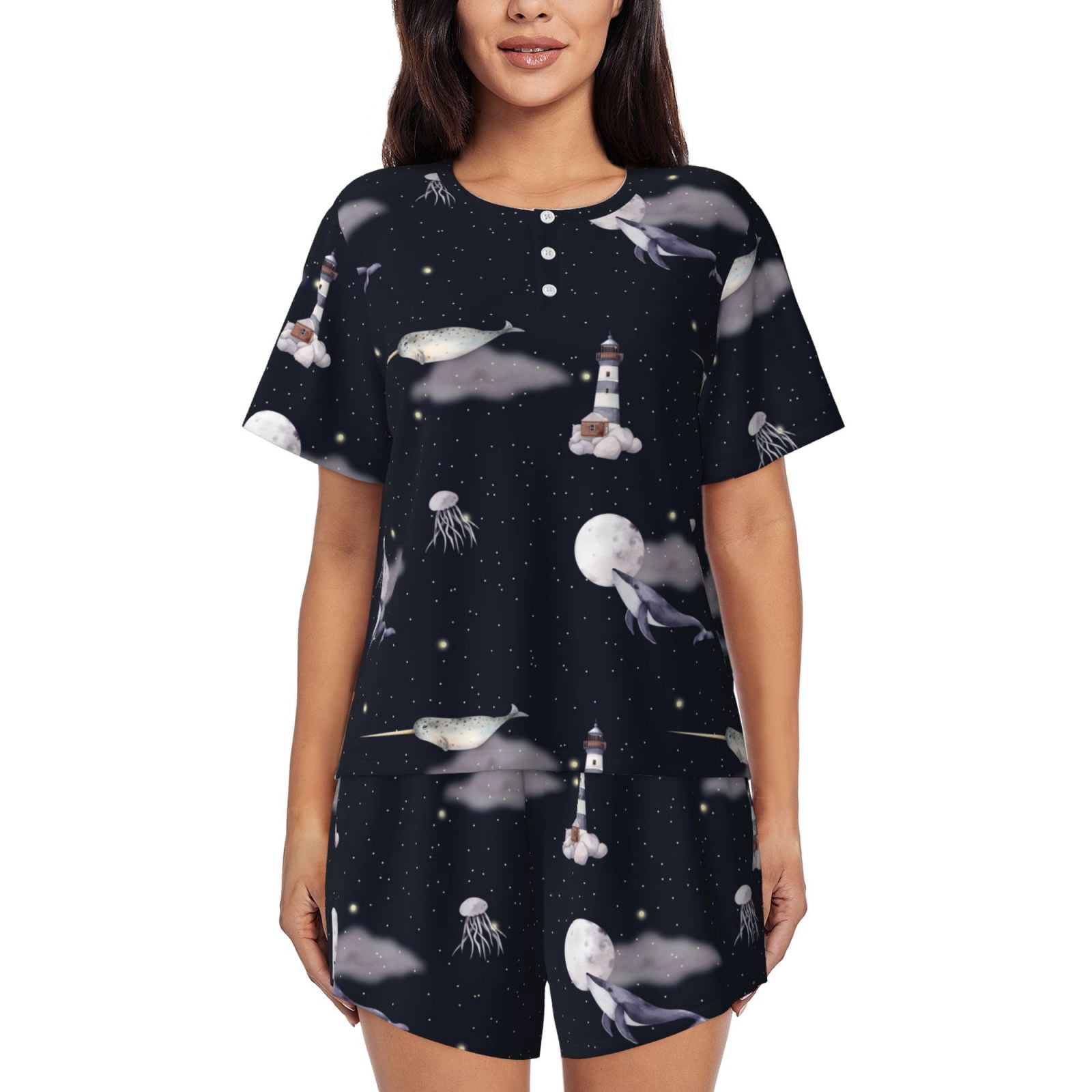 Pajamas for Women Set, whale jellyfish moon stars space PJ Lounge Sets ...