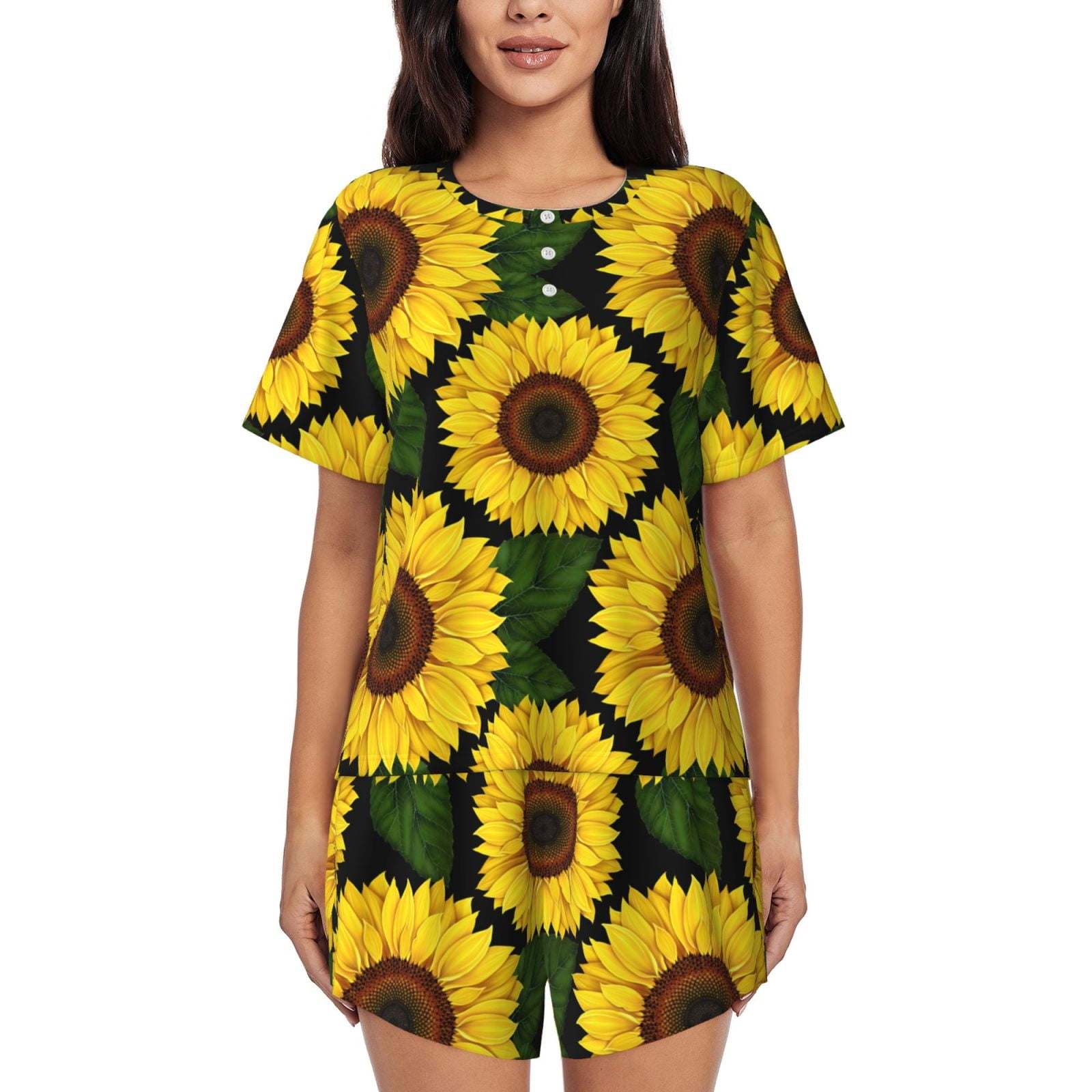 Pajamas for Women Set, yellow Sunflower Realistic Aesthetic PJ Lounge ...
