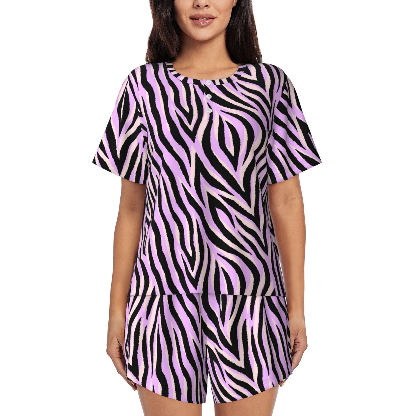 Pajamas for Women Set, zebra print purple PJ Lounge Sets for Women 2 ...