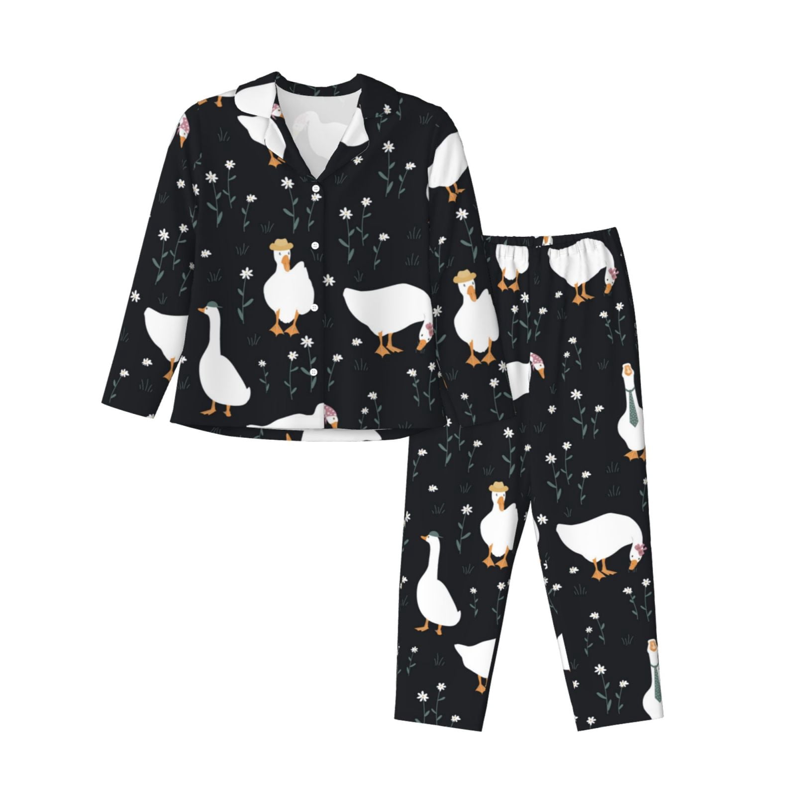 Pajamas for Women Sets, Cartoon Cute Duck Hat Tie Flower Lounge Sets ...