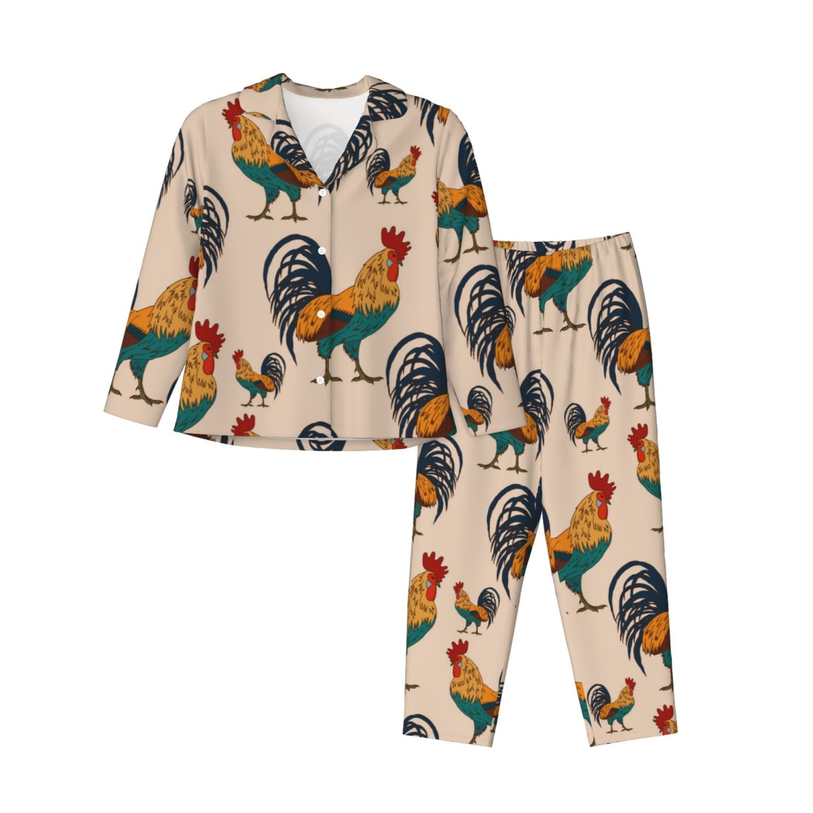 Pajamas for Women Sets, Cartoon Cute Rooster Chicken Lounge Sets Long ...