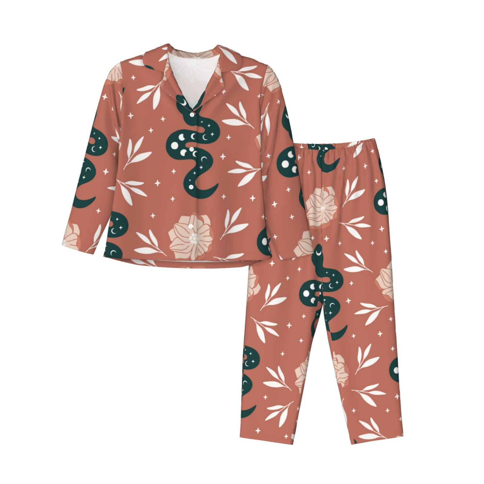 Pajamas for Women Sets, Classic Cartoon Snake Flower Lounge Sets Long ...