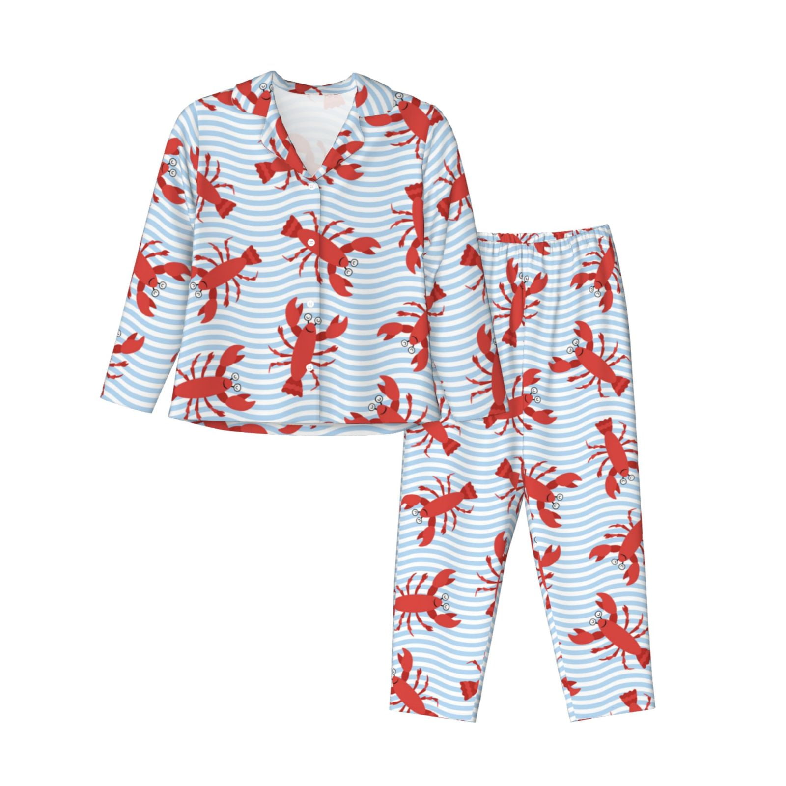 Pajamas for Women Sets, Cute Cartoon Lobster Lounge Sets Long Sleeve ...