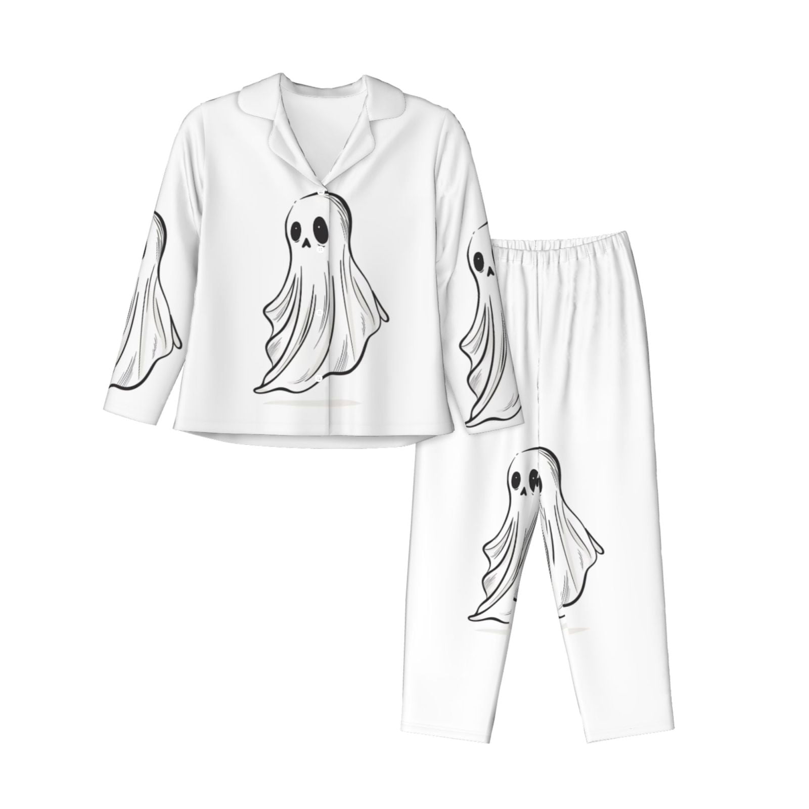 Pajamas for Women Sets, Cute Ghost Simple Drawing Lounge Sets Long ...