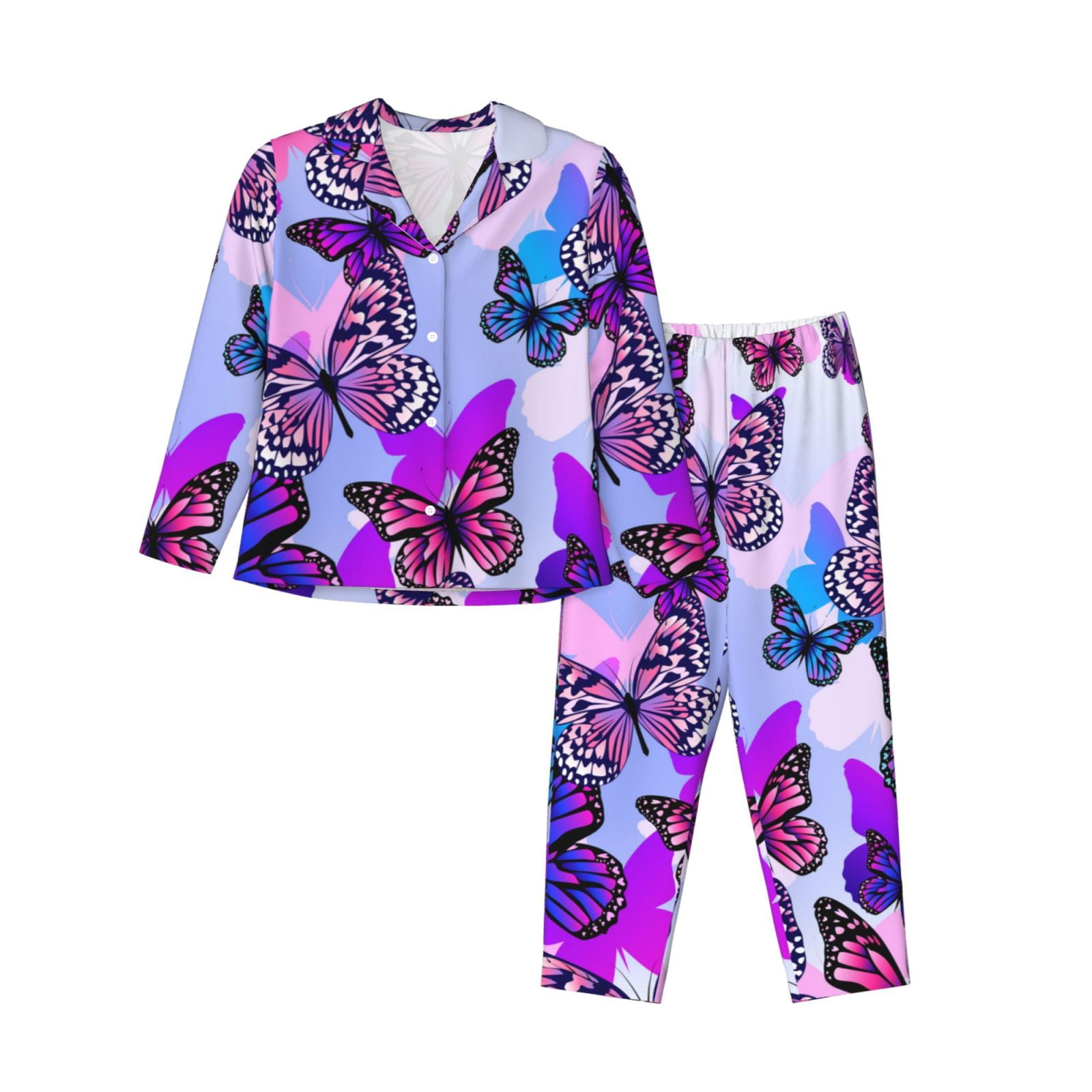 Pajamas for Women Sets, Flying Butterflies Lounge Sets Long Sleeve ...