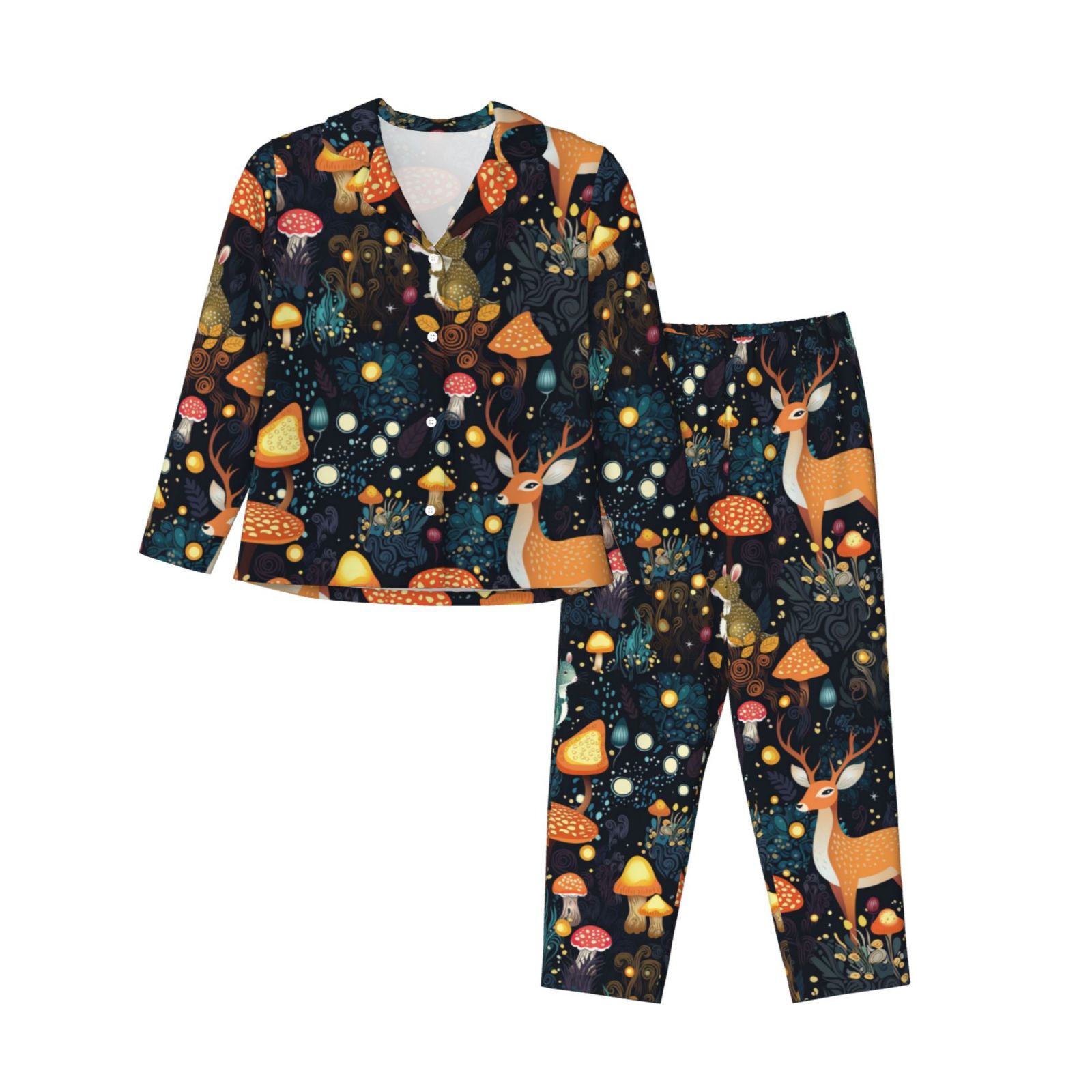Pajamas for Women Sets, Forest elf Lounge Sets Long Sleeve Button Down ...