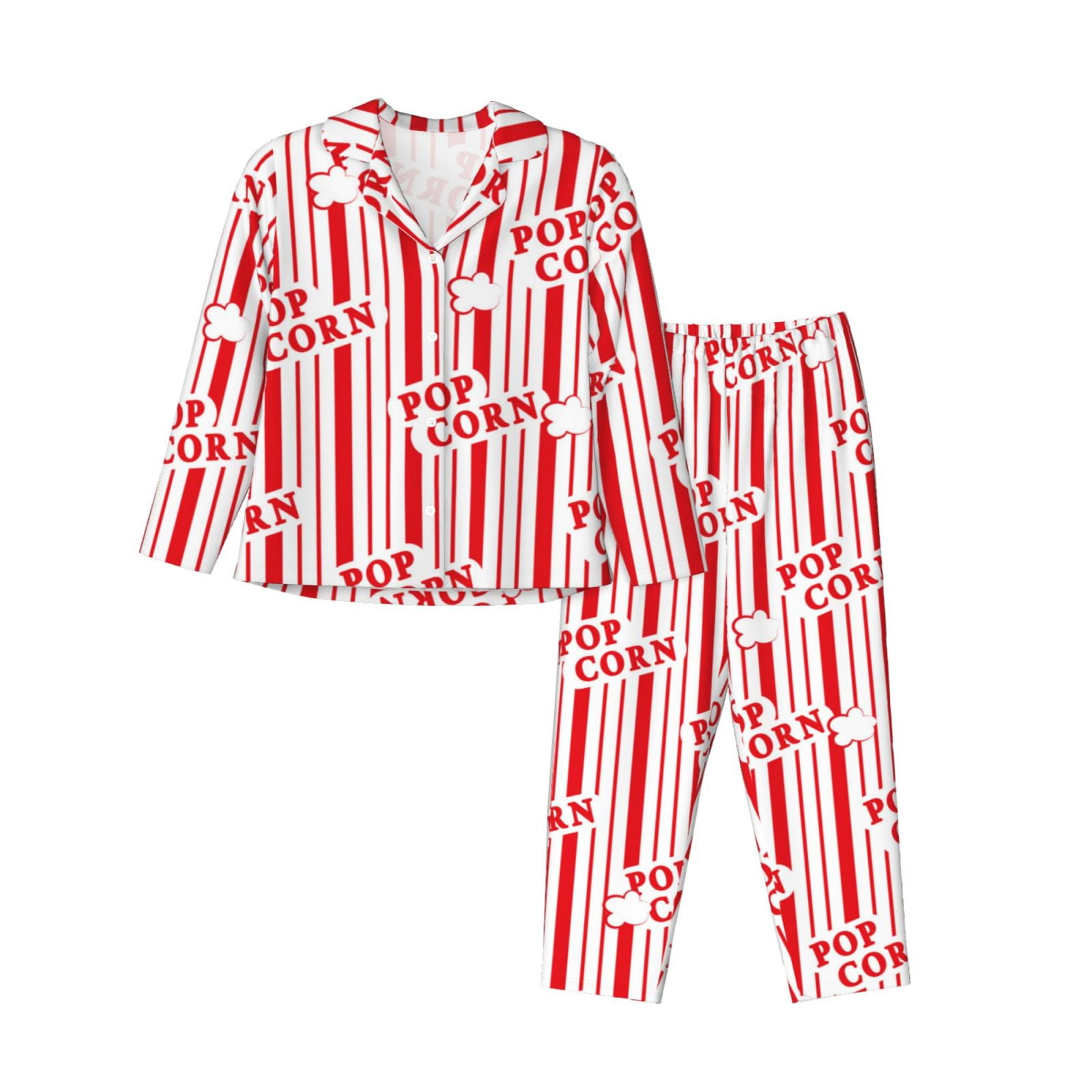 Pajamas for Women Sets, Popcorn 1 Lounge Sets Long Sleeve Button Down ...
