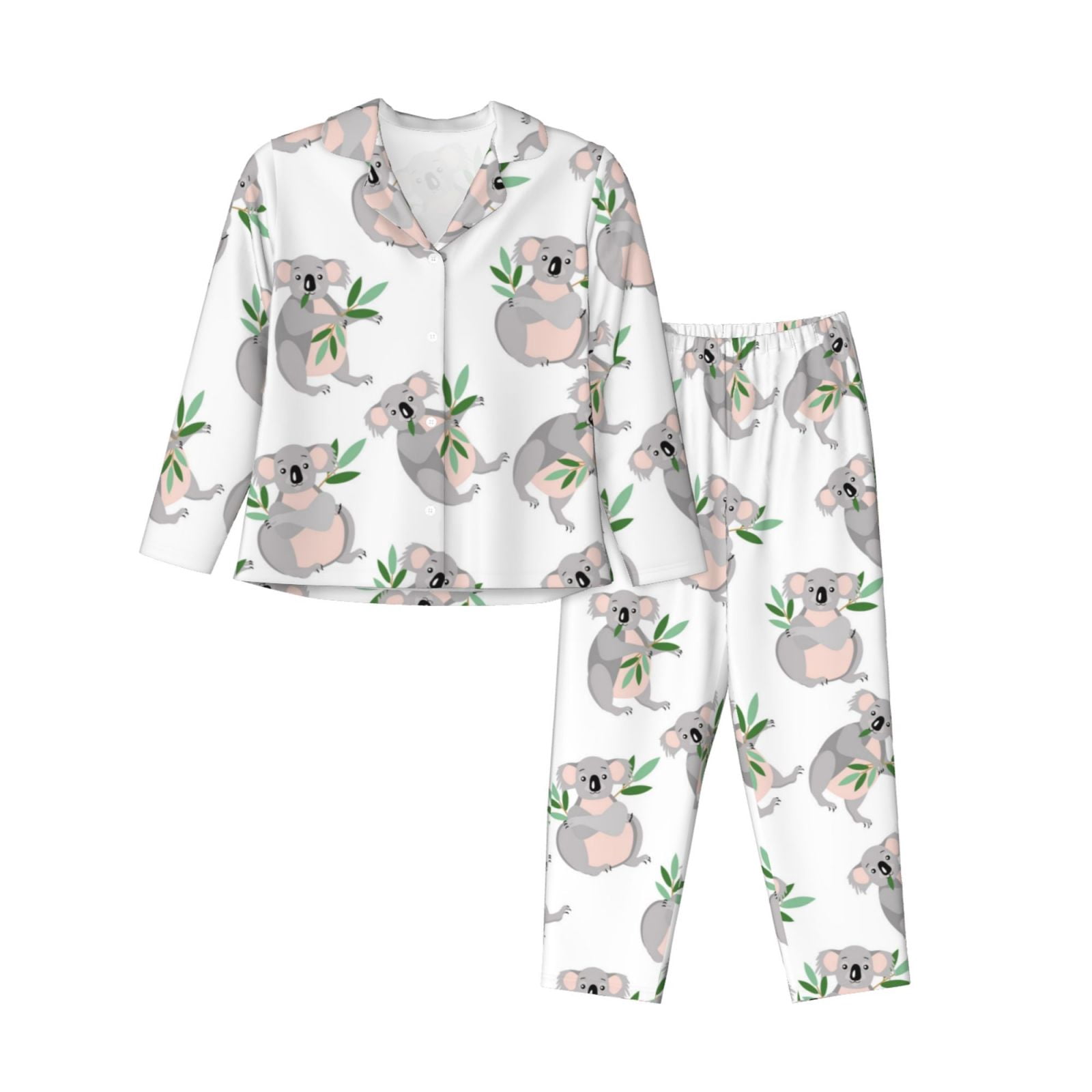 Pajamas for Women Sets, Pudgy Koala Lounge Sets Long Sleeve Button Down ...