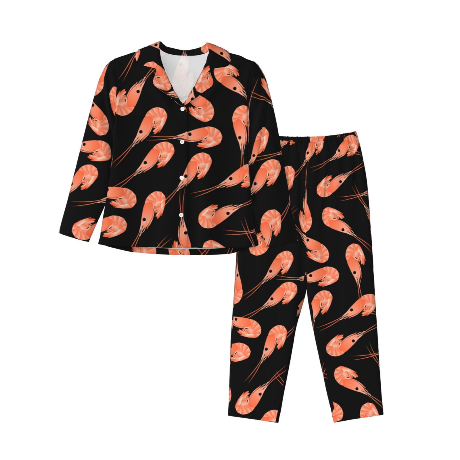 Pajamas for Women Sets, Shrimp No.9025 Lounge Sets Long Sleeve Button ...