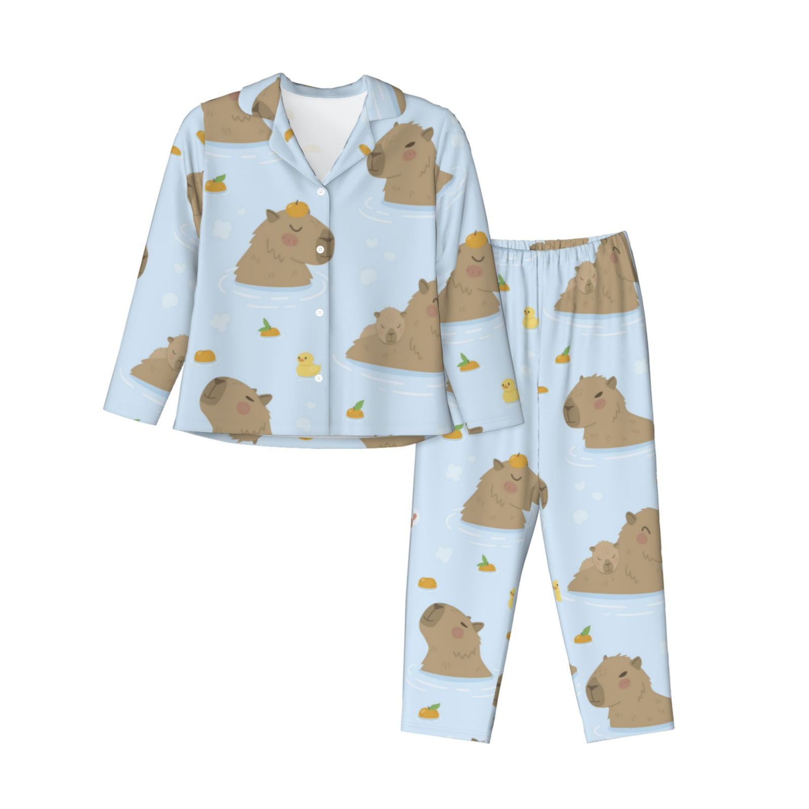 Pajamas for Women Sets, Swim Capybaras Duck Lounge Sets Long Sleeve ...