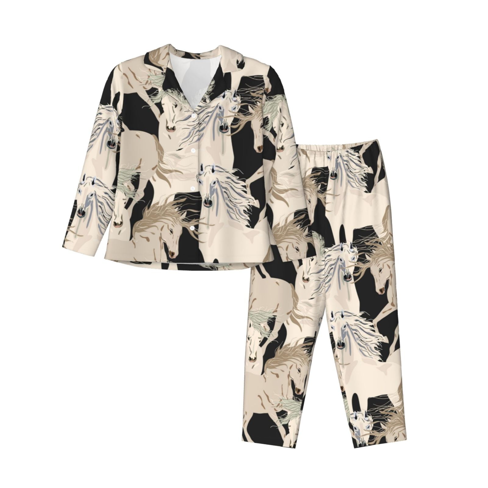 Pajamas for Women Sets, Vintage Minimalist Cool Horse Lounge Sets Long ...