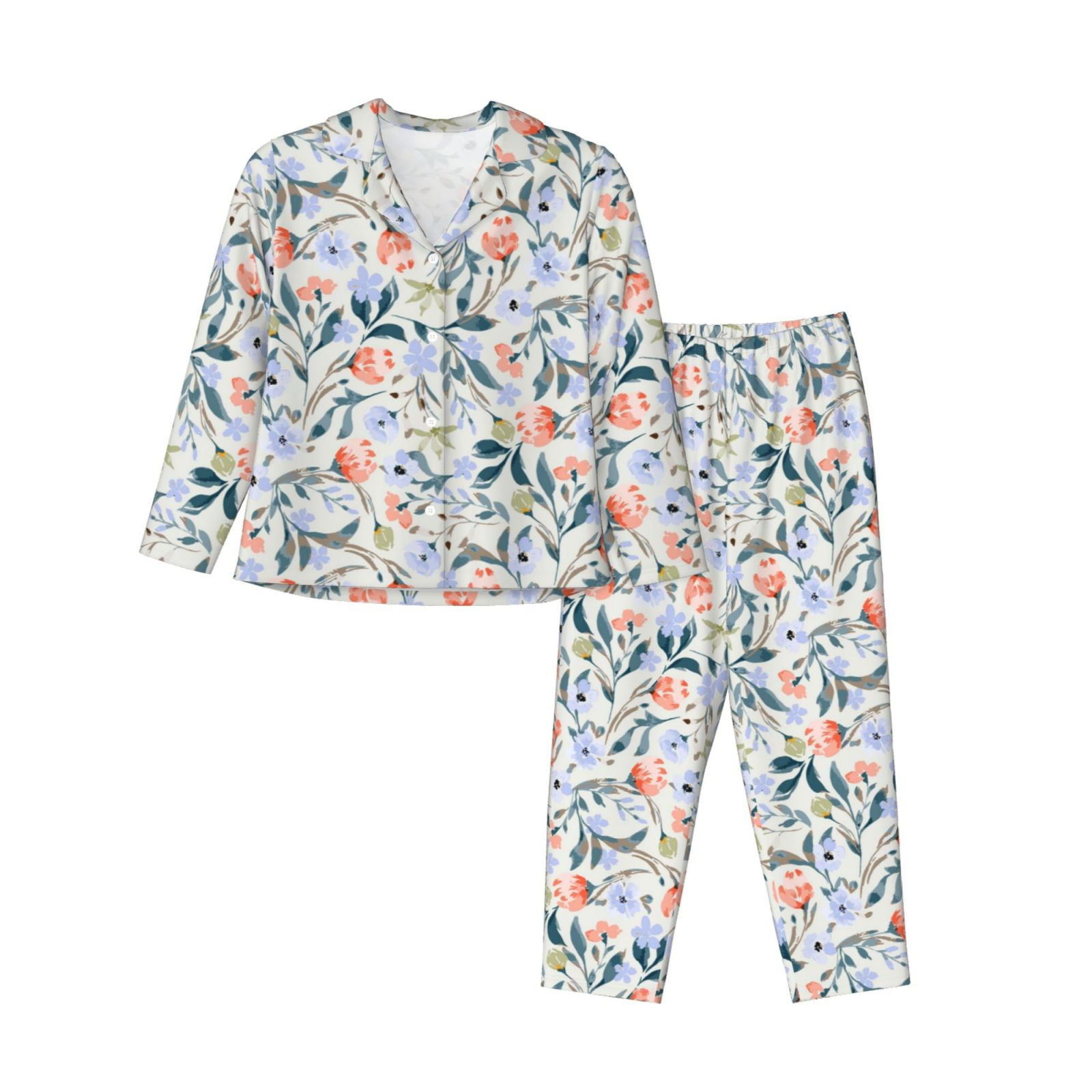 Pajamas for Women Sets, Watercolor Wildflowers 1 Lounge Sets Long ...