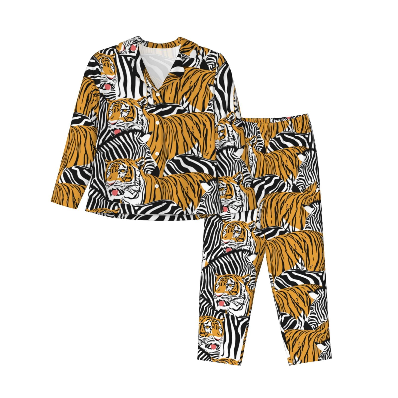Pajamas for Women Sets, cool Tiger zebra Lounge Sets Long Sleeve Button ...