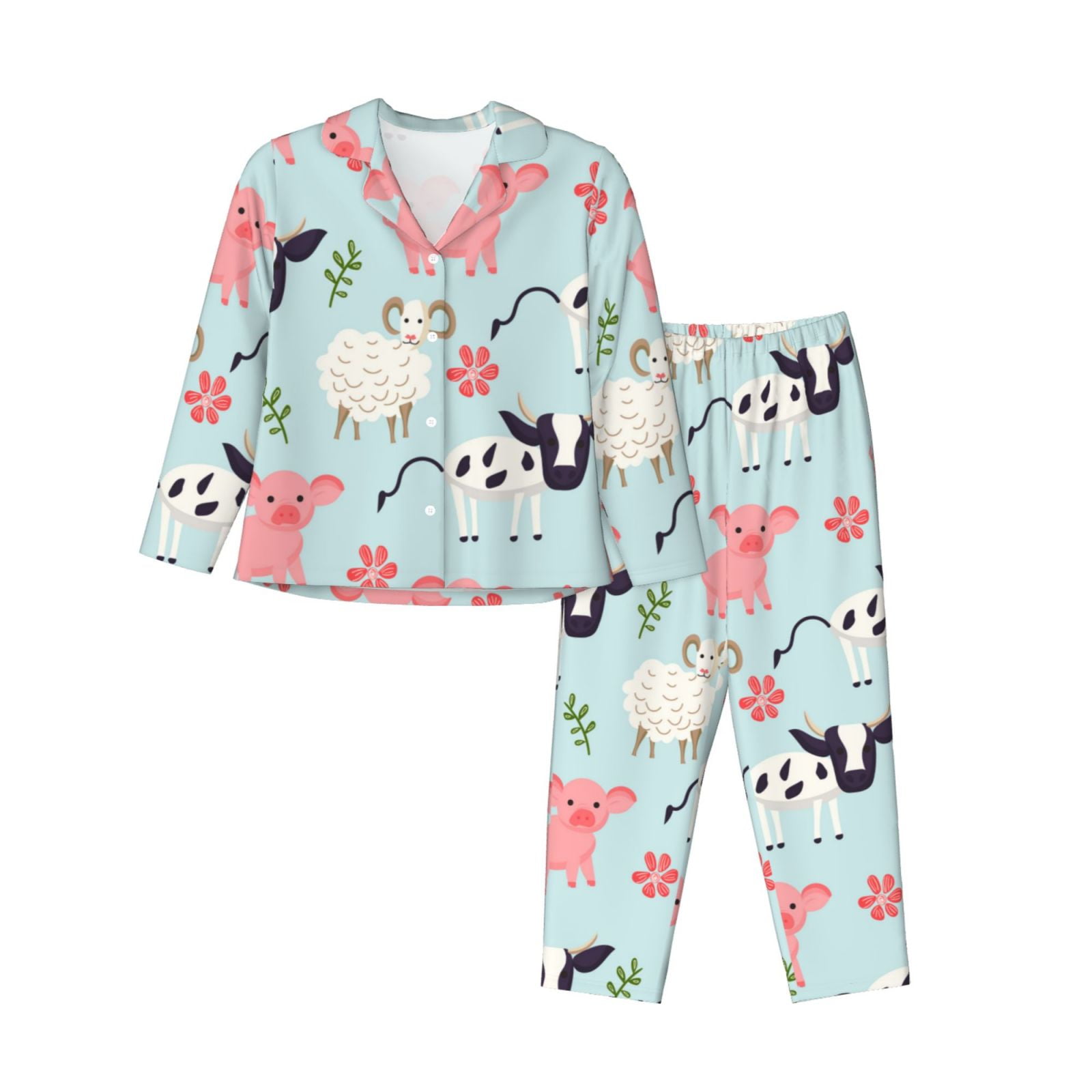 Pajamas for Women Sets, cute cow pig Farm animals Lounge Sets Long ...