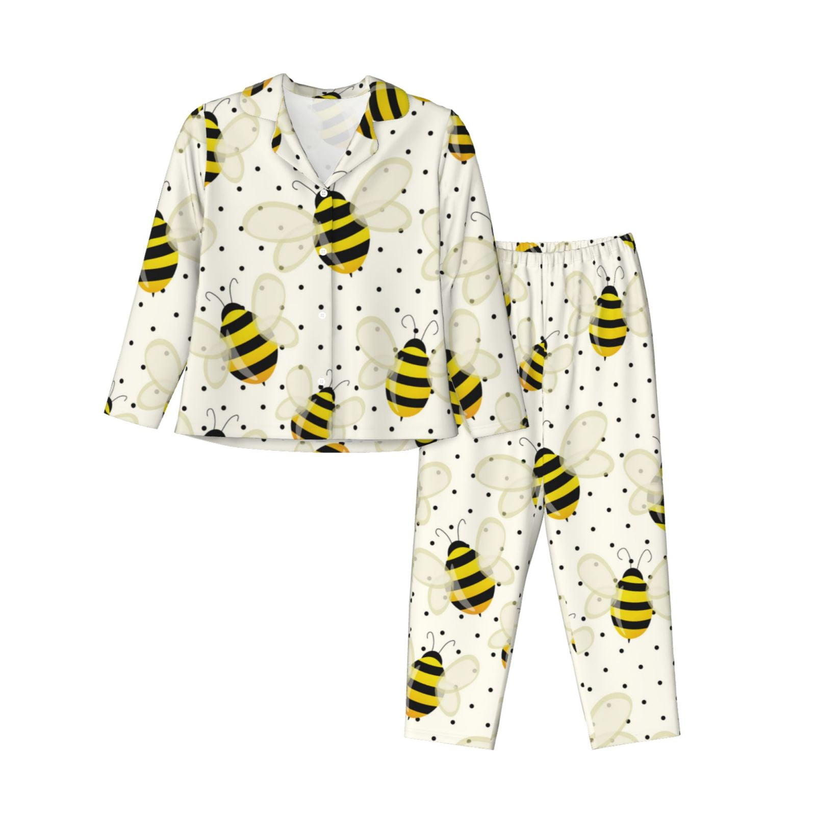 Pajamas for Women Sets, cute yellow bees polka dots Lounge Sets Long ...