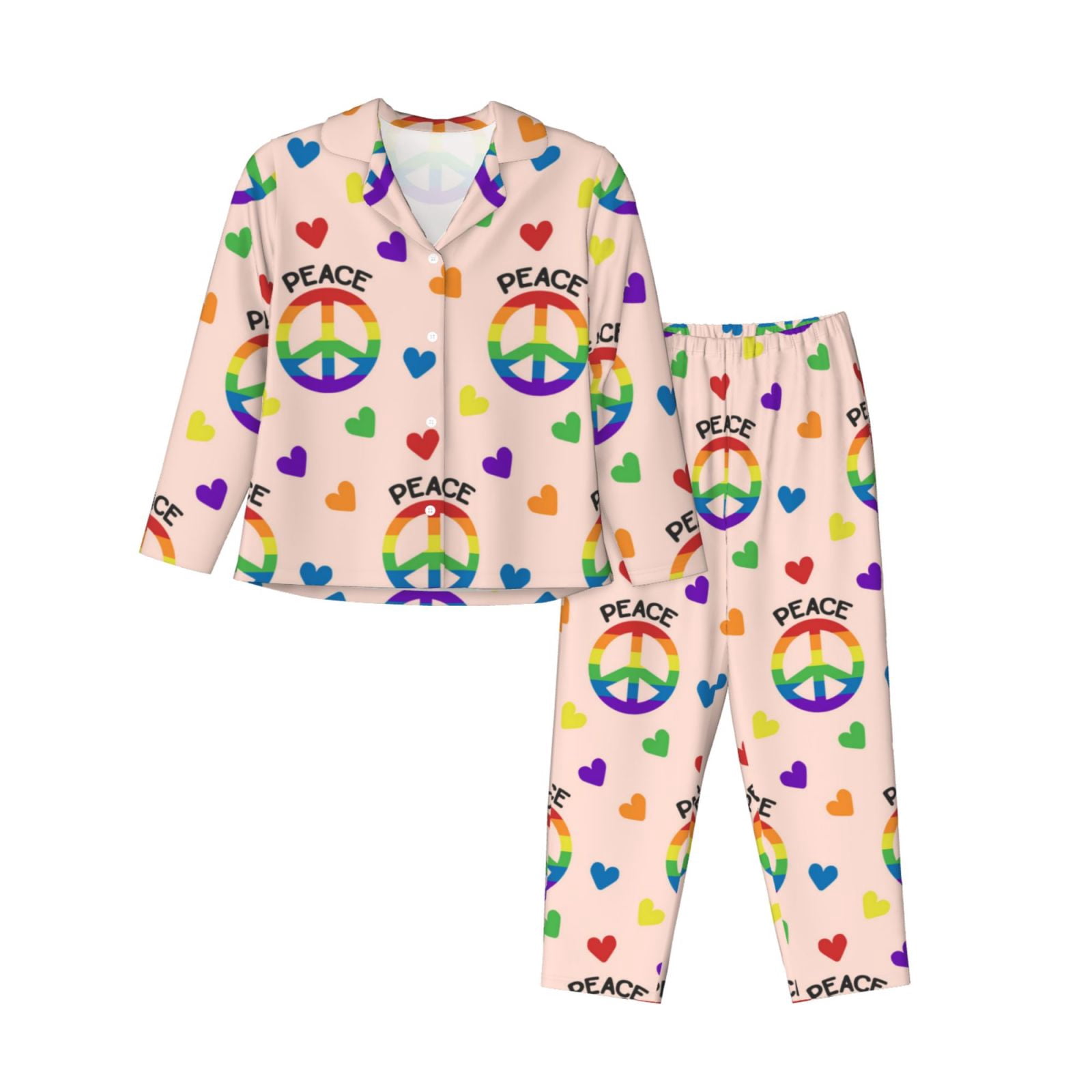 Pajamas for Women Sets, rainbow hearts peace sign Lounge Sets Long ...