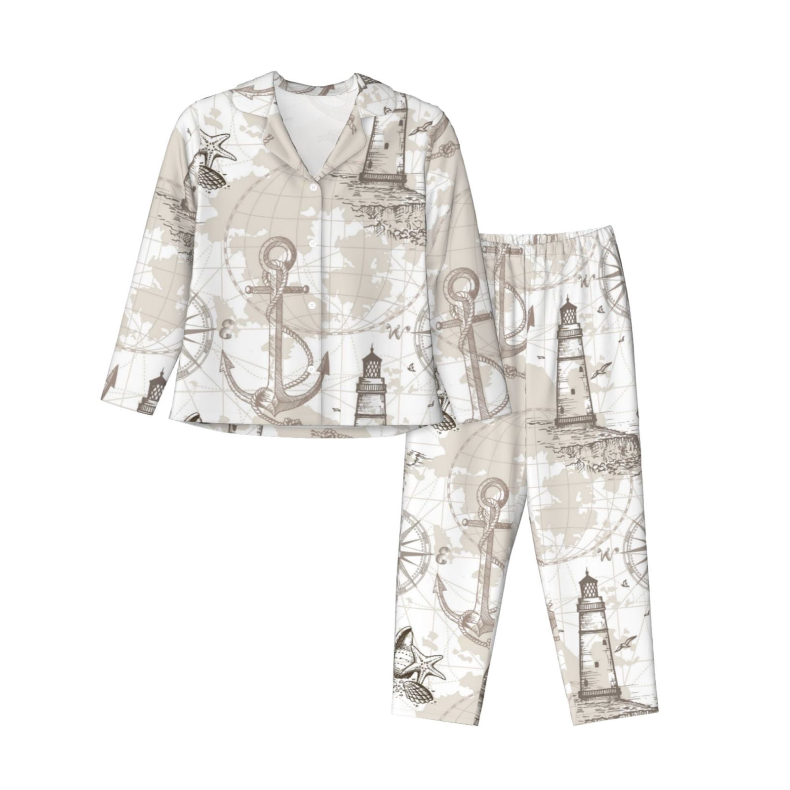 Pajamas for Women Sets, vintage starfish lighthouse anchor Lounge Sets ...