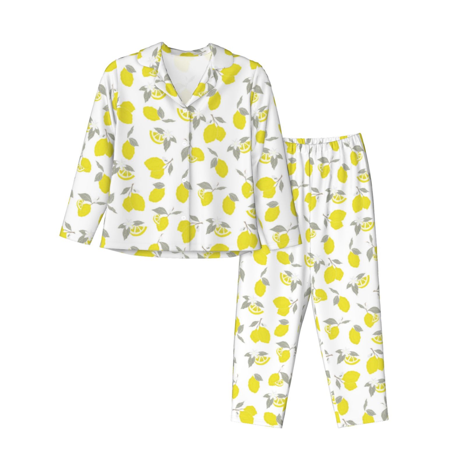 Pajamas for Women Sets, yellow lemon leaves Lounge Sets Long Sleeve ...