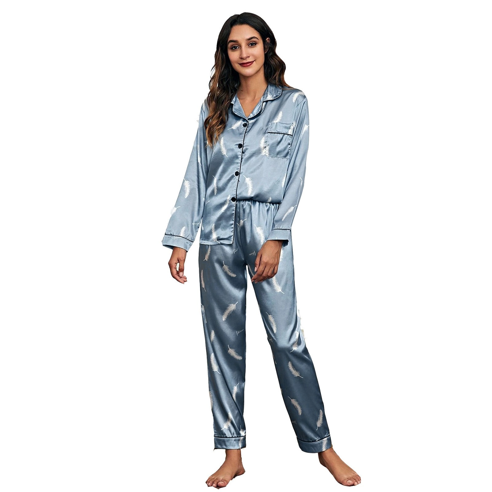 Pajamas for women set Satin L 1 Piece Blue Lightweight Summer Pajamas ...